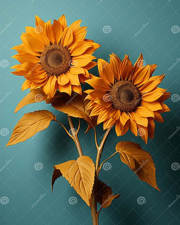 Two Sunflowers are Shown on a Blue Background Stock Illustration ...