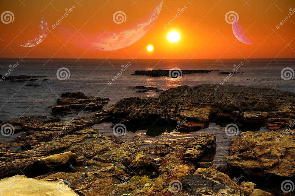 Two suns sunrise stock photo. Image of dark, science - 20175816