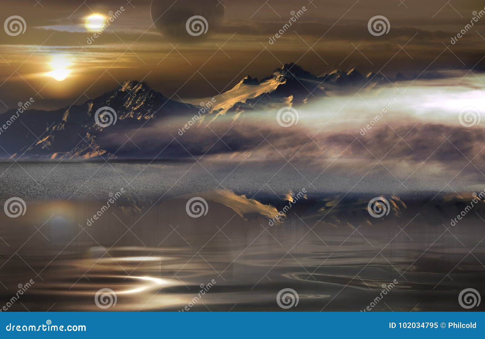 Two suns sunset stock illustration. Illustration of extraterrestrial ...