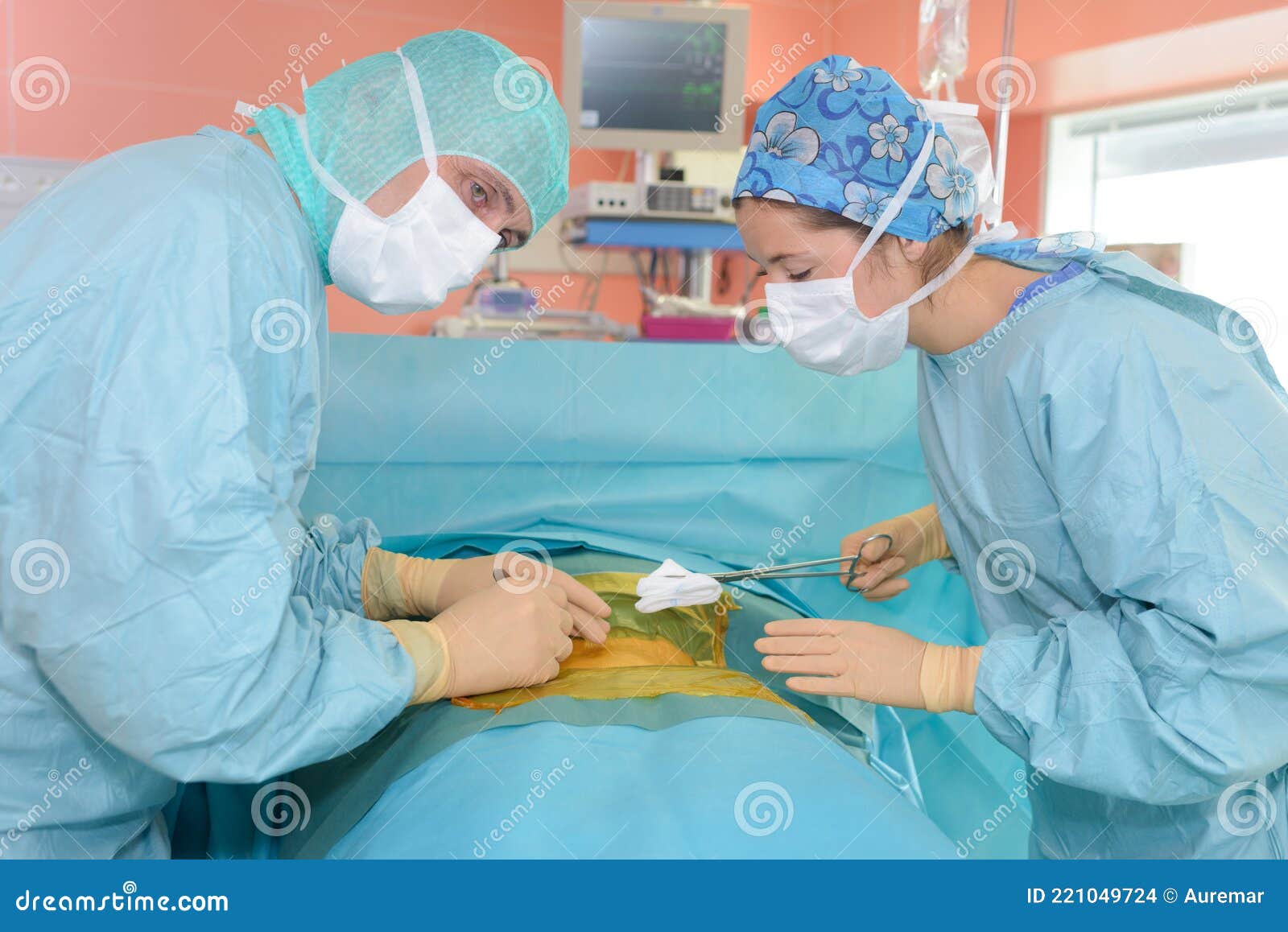 Two Surgeons Doing Phlebectomy Operation Stock Photo - Image of coat ...