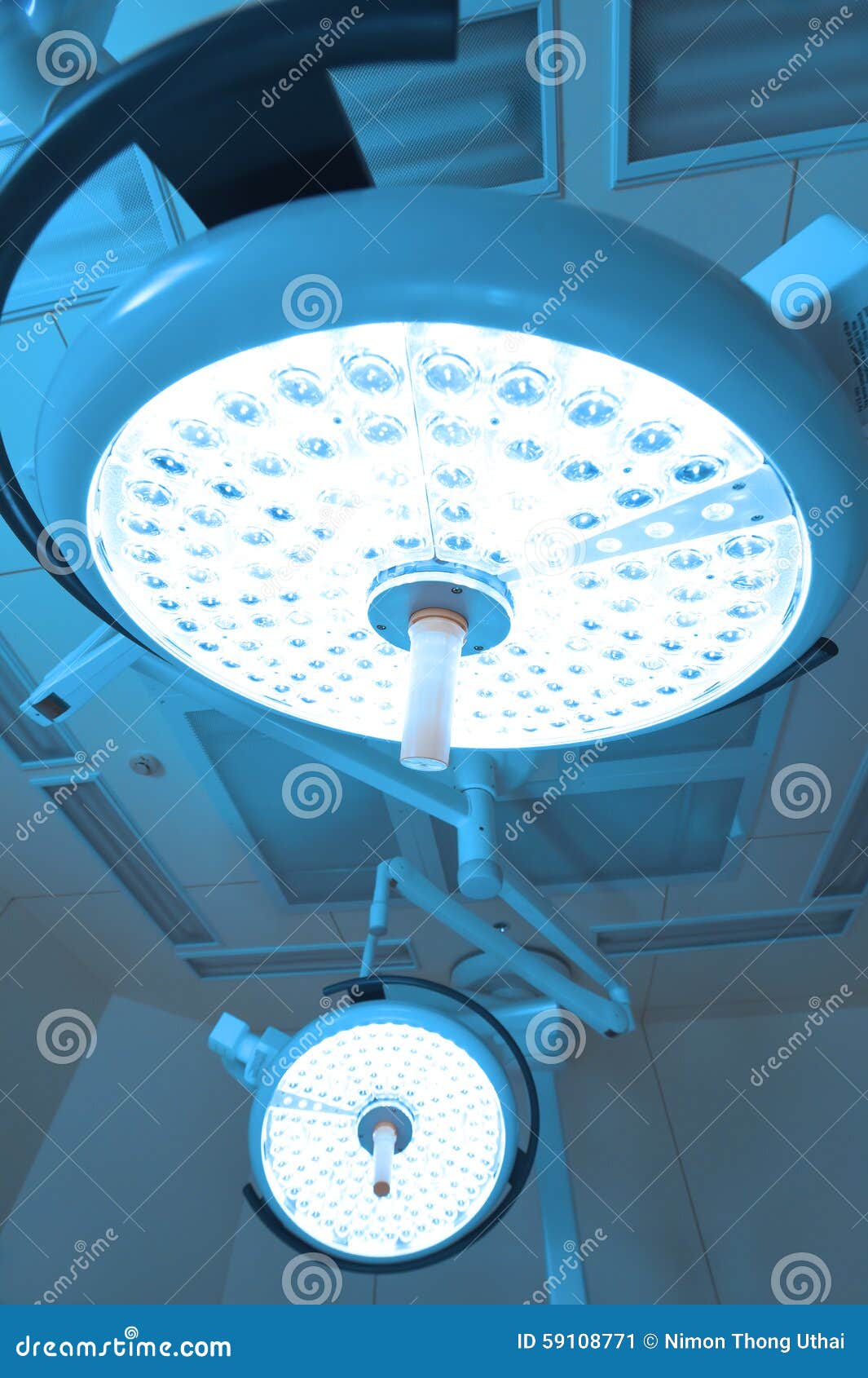 Surgical Lamps In Empty Operating Room. Emergency Room Interior, Modern ...