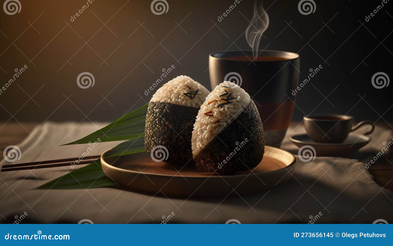 Two Sushi Rolls on a Plate Next To a Cup of Coffee Stock Image - Image ...