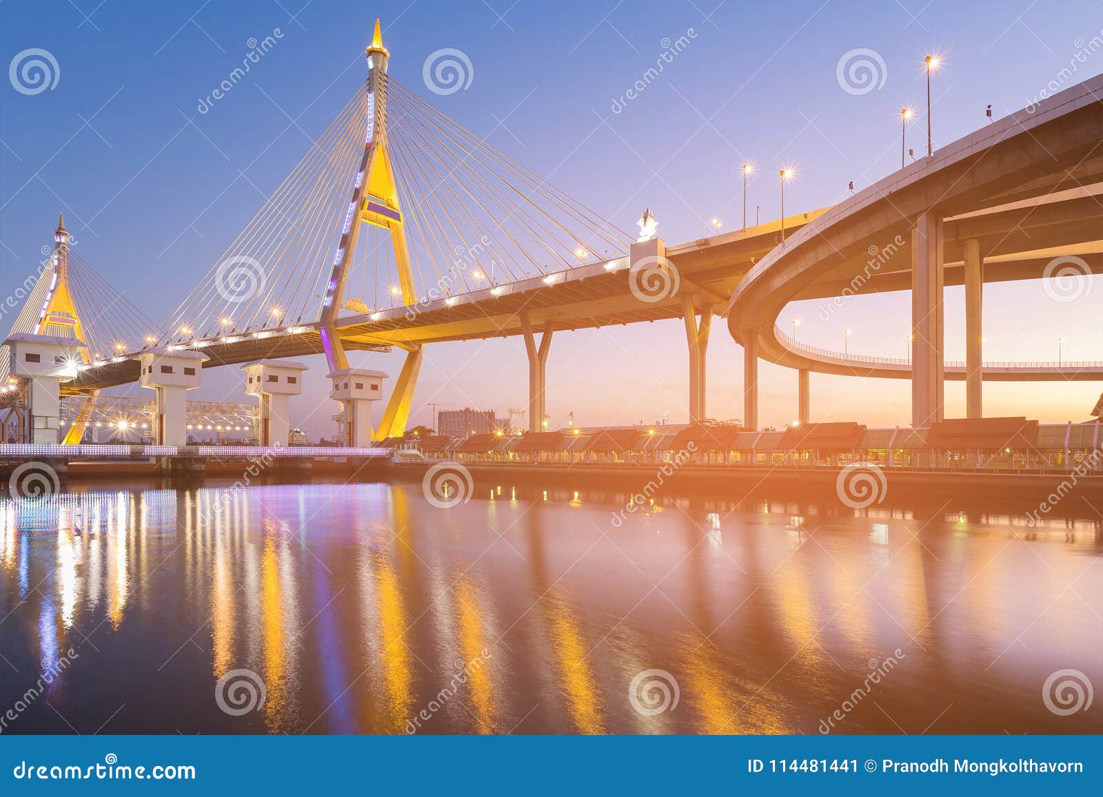 Two Suspension Bridge with Water Reflection Stock Image - Image of ...