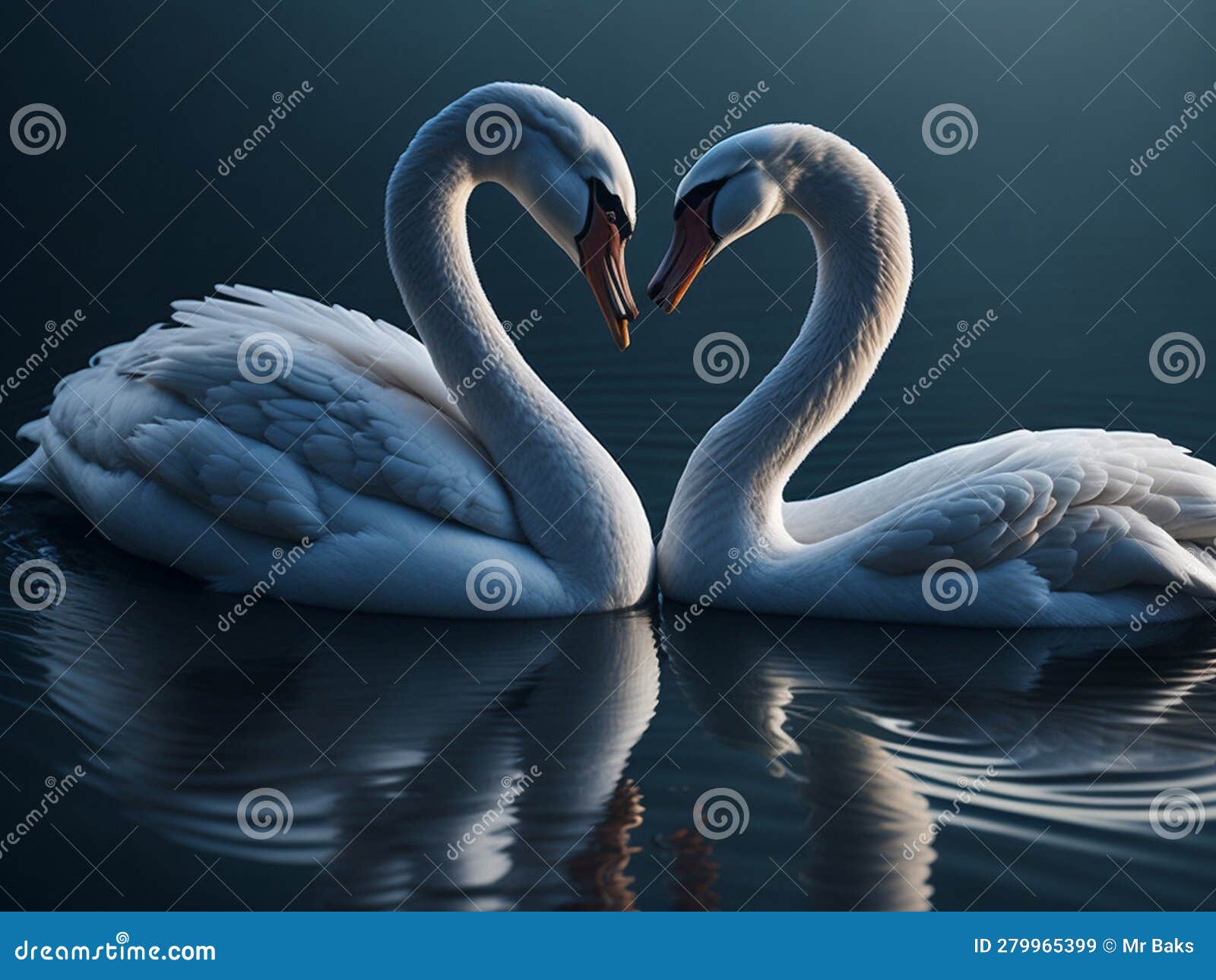Two Swans in Love on the Lake. Stock Illustration - Illustration of ...
