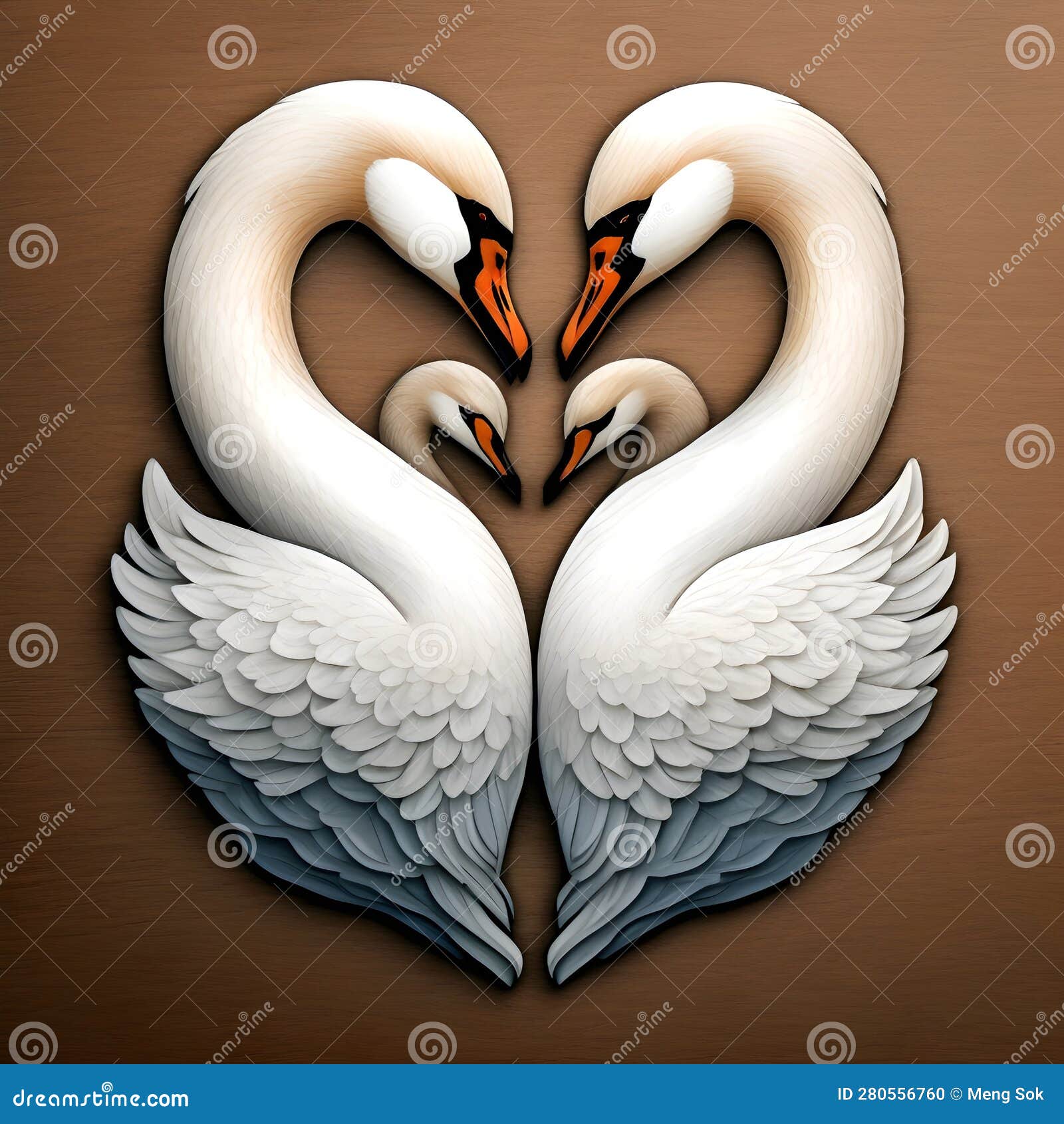 Two Swans With Their Heads Turned And Beaks Turned In The Same ...