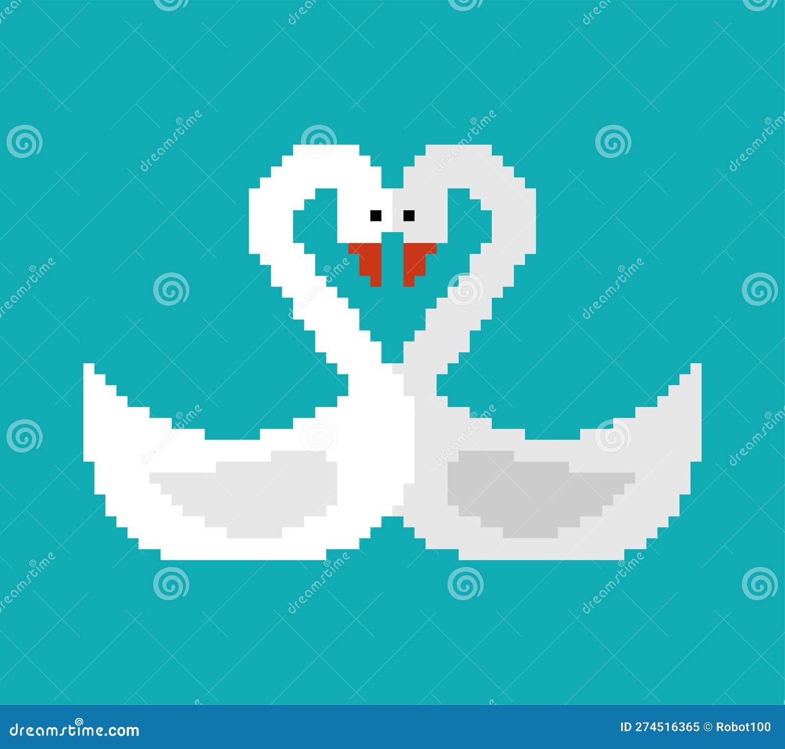 Two Swans Pixel Art Symbol of Love. 8 Bit Vector Illustration Stock ...