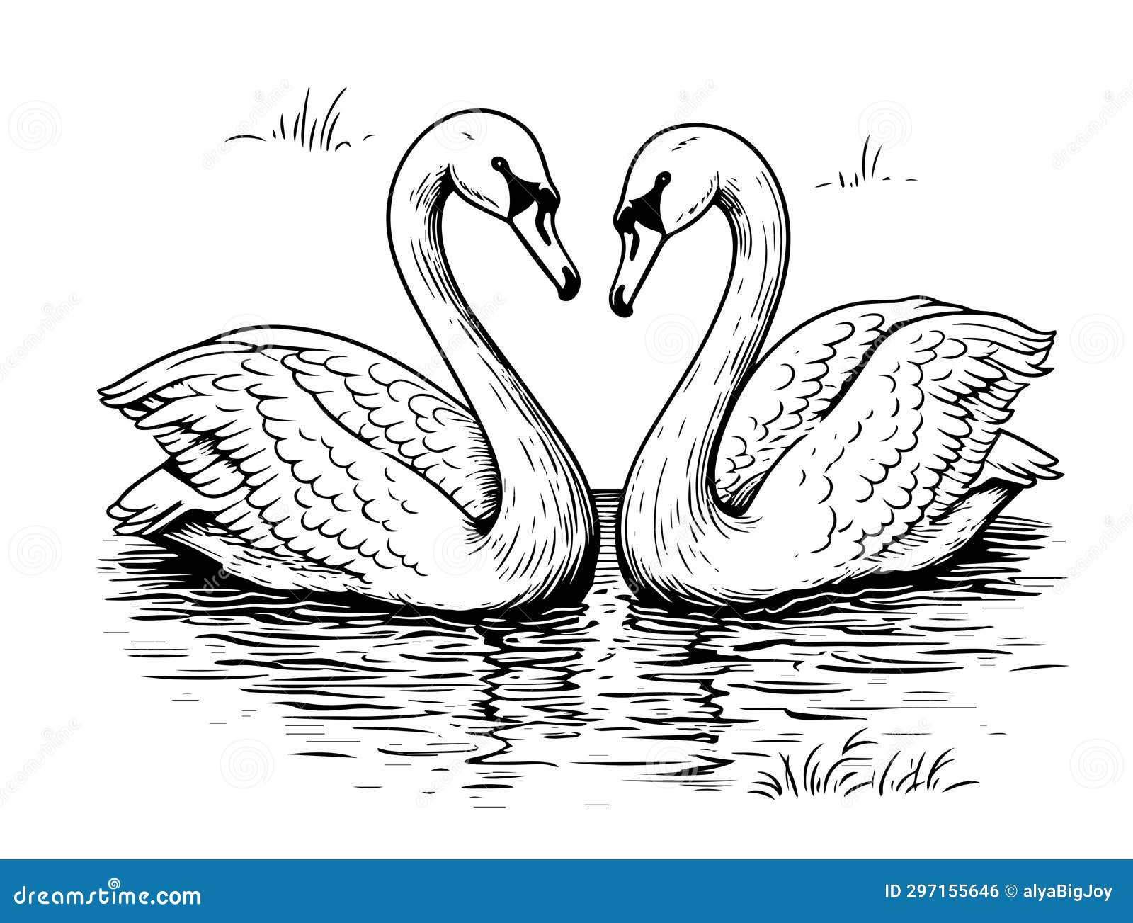 Two Swans Sketch. Hand Drawn Vector Stock Vector - Illustration of elegance, feather: 297155646