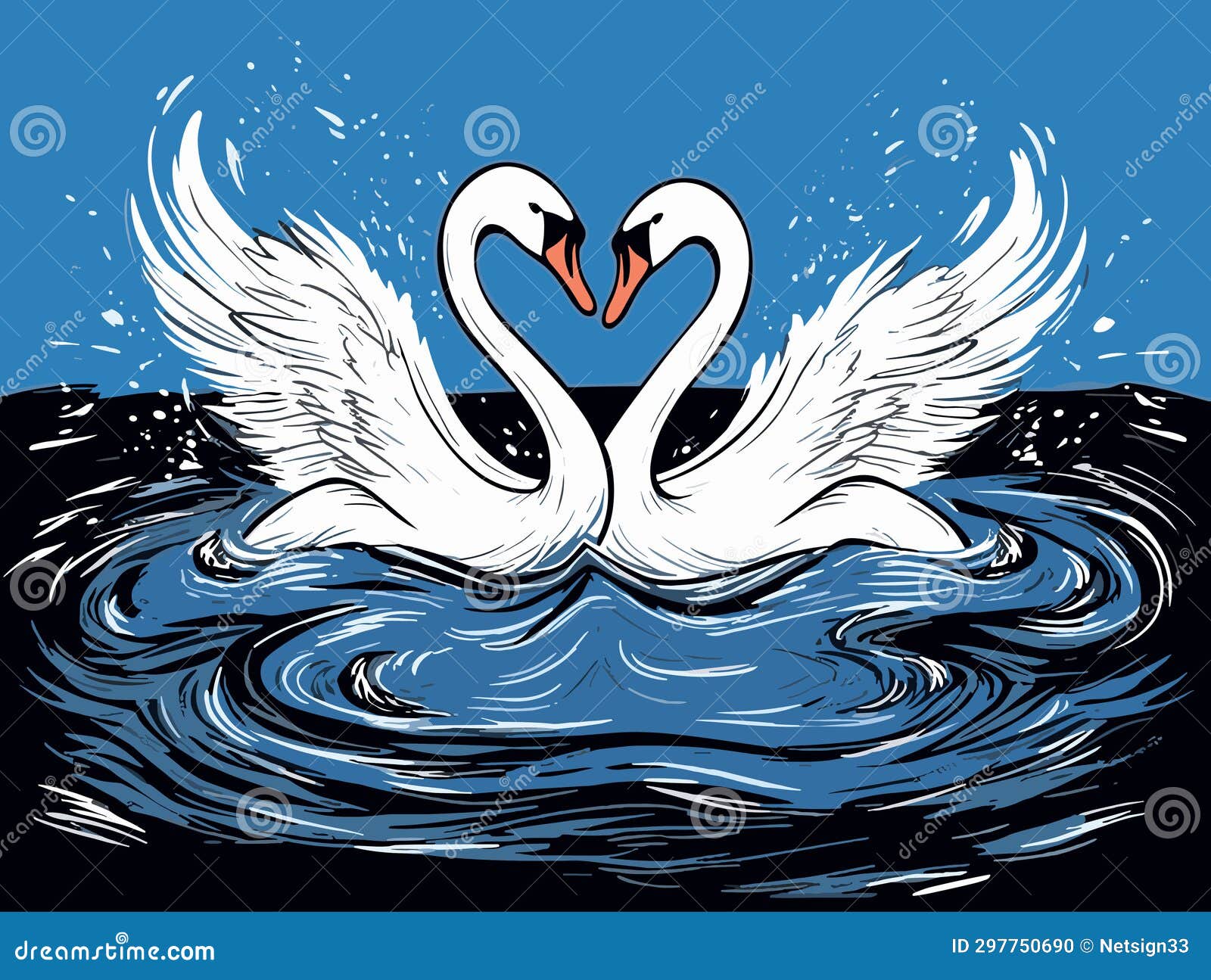 Two Swans in the Water - Love Swans Making a Heart on Misty Water Stock ...