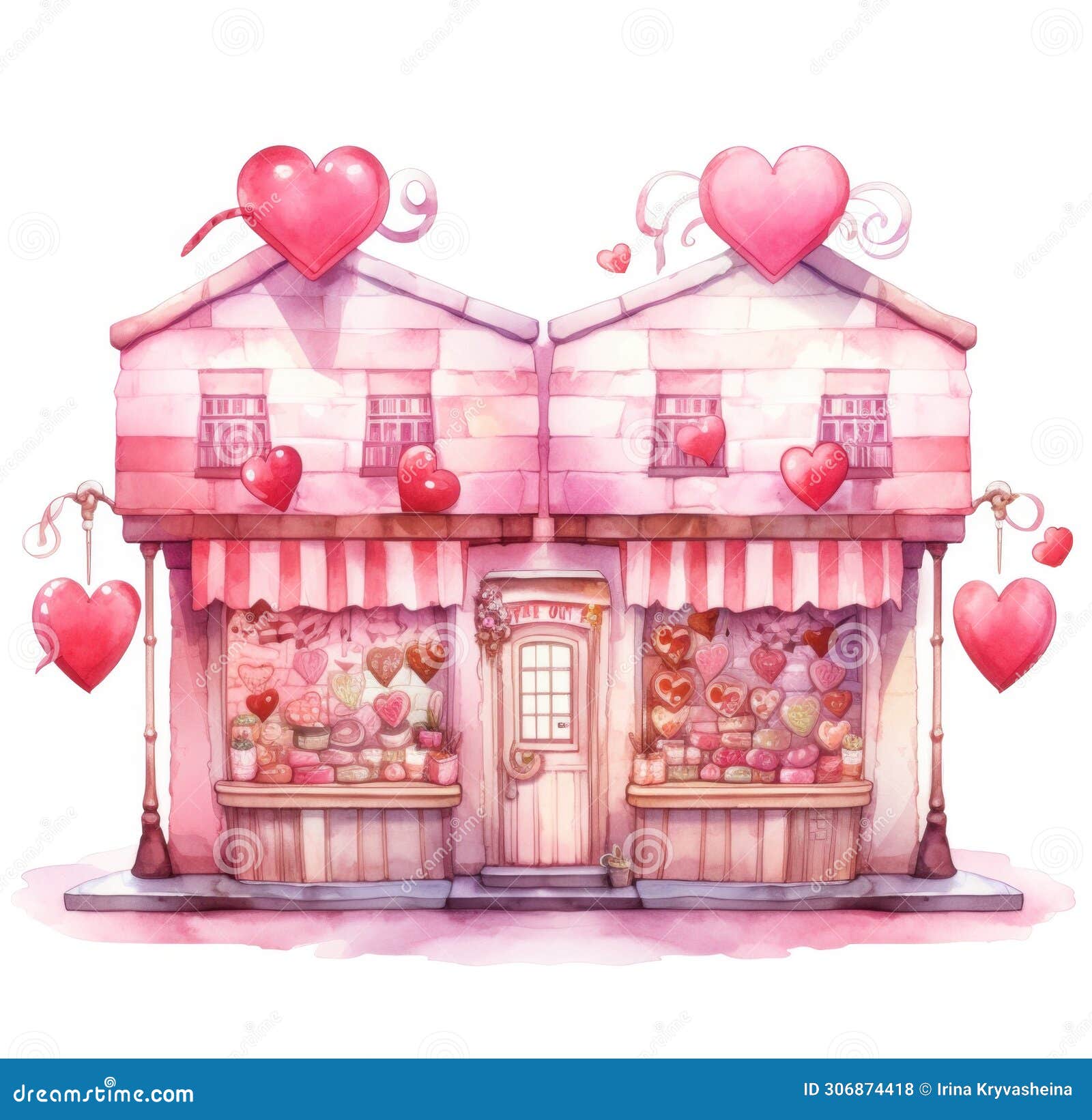 Two Sweet Shops with Many Hearts on Top Stock Illustration ...