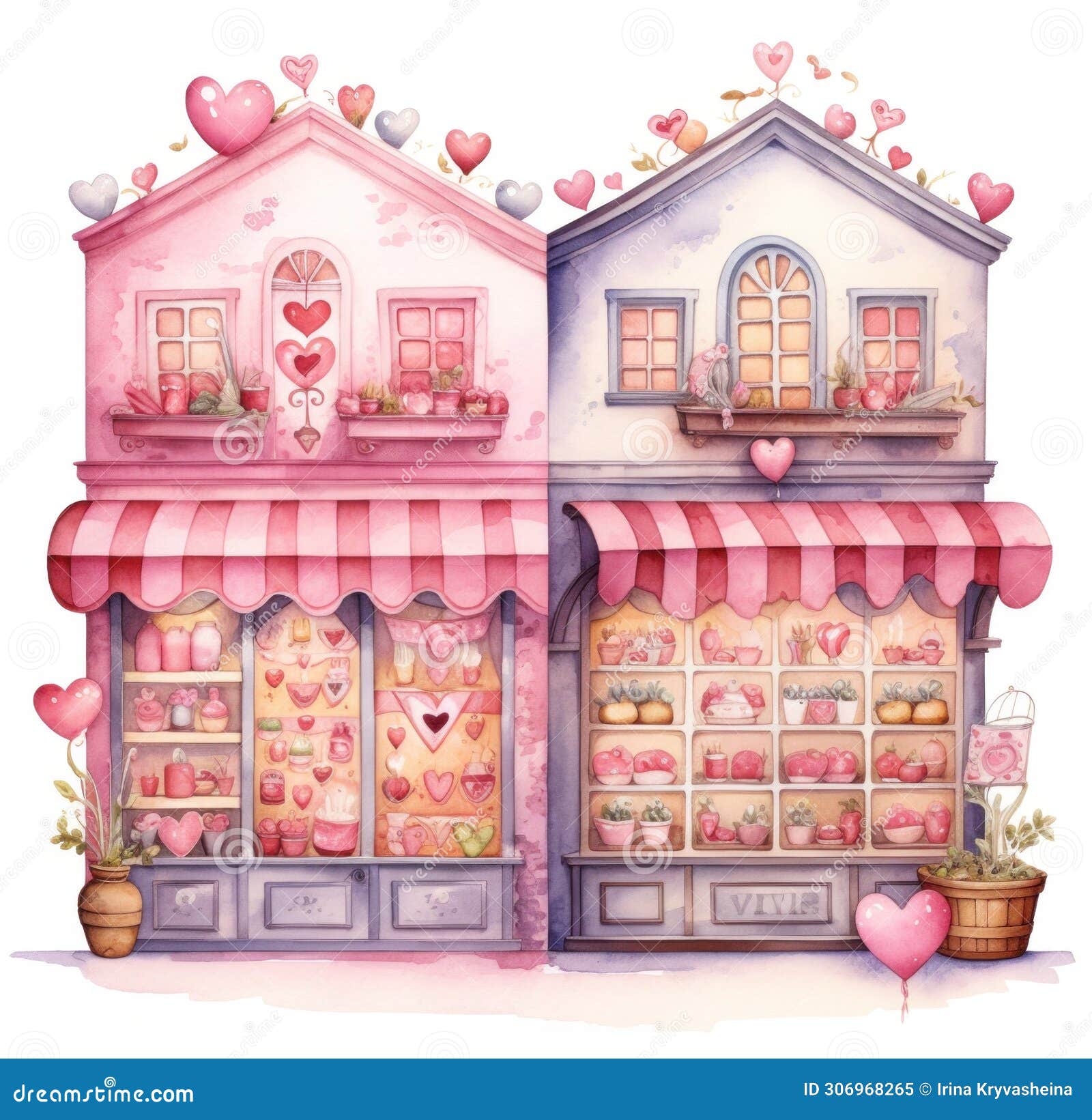Two Sweet Shops with Many Hearts on Top Stock Image - Image of exterior ...