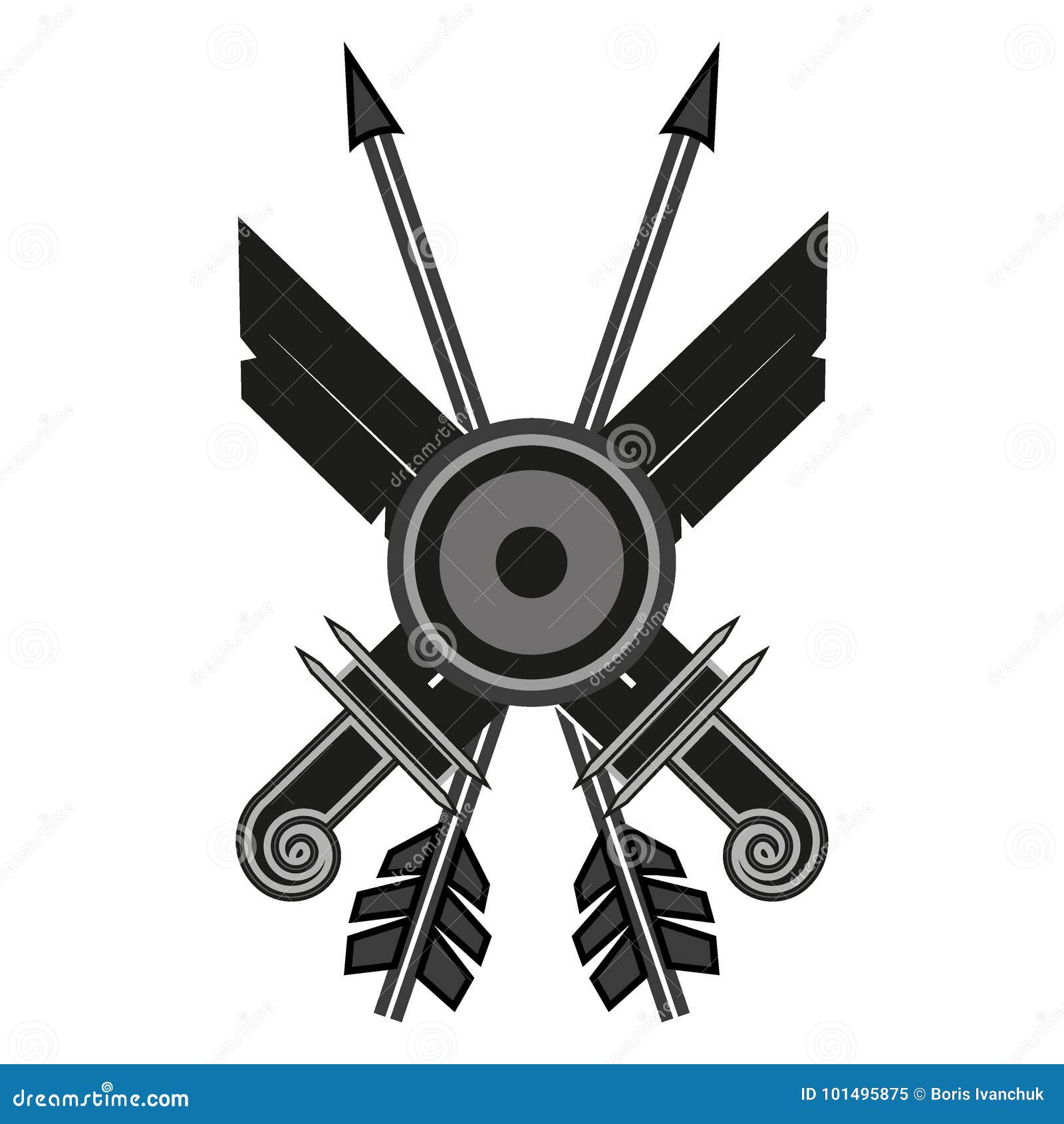Two Swords Two Arrows One Shield On A White Background Stock Vector ...