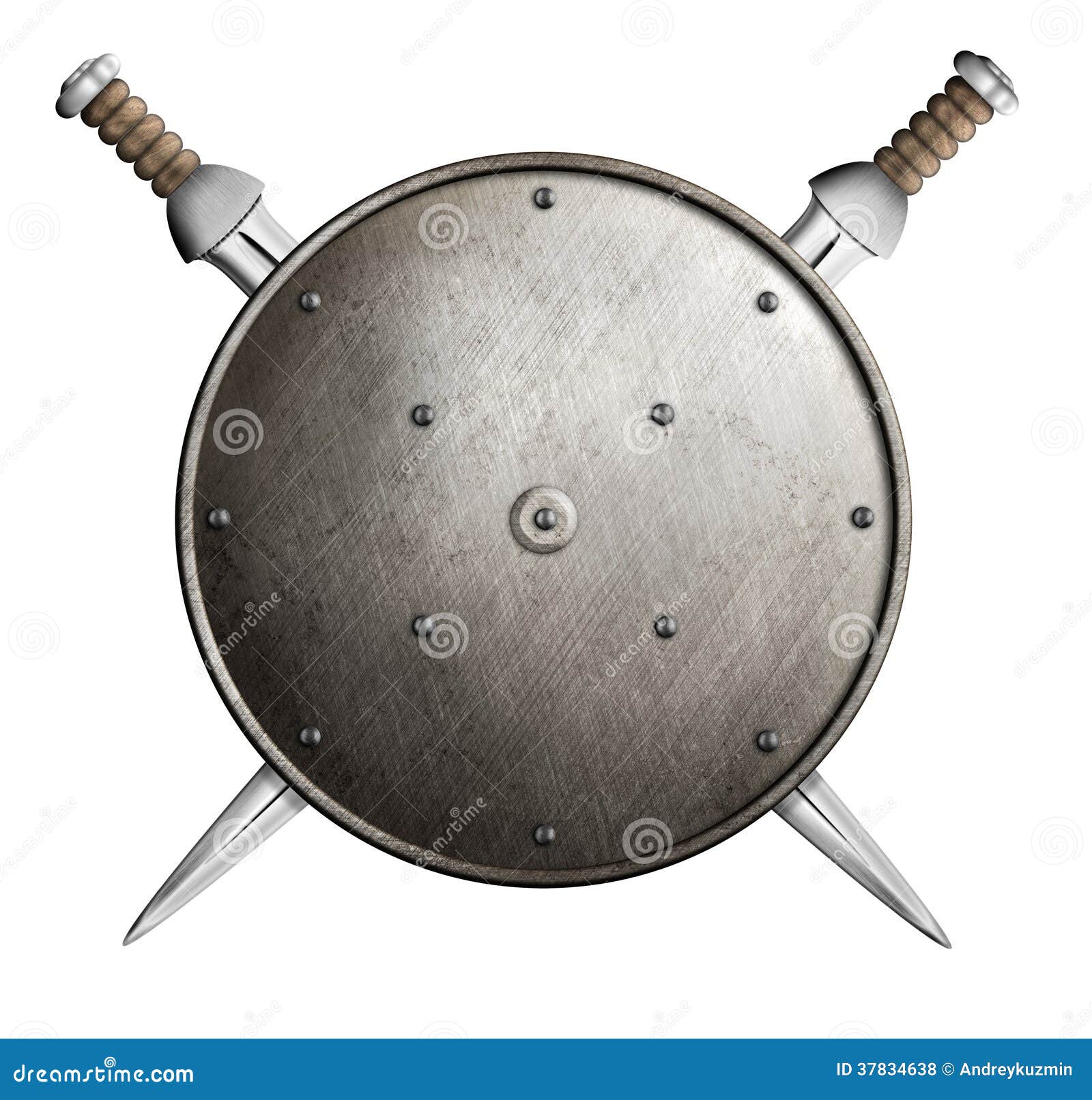 Two Swords and Metal Round Shield Isolated Stock Illustration ...