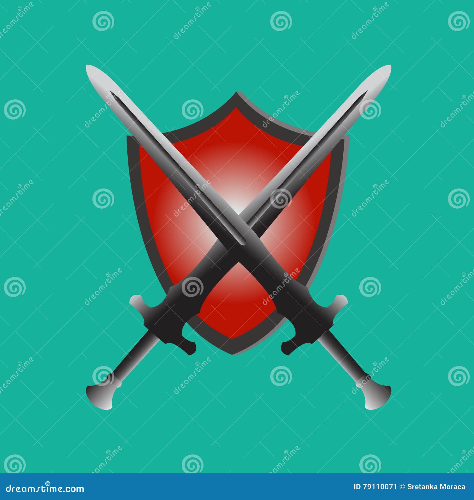 Two Swords and Shield,protection Security Red. Stock Illustration ...