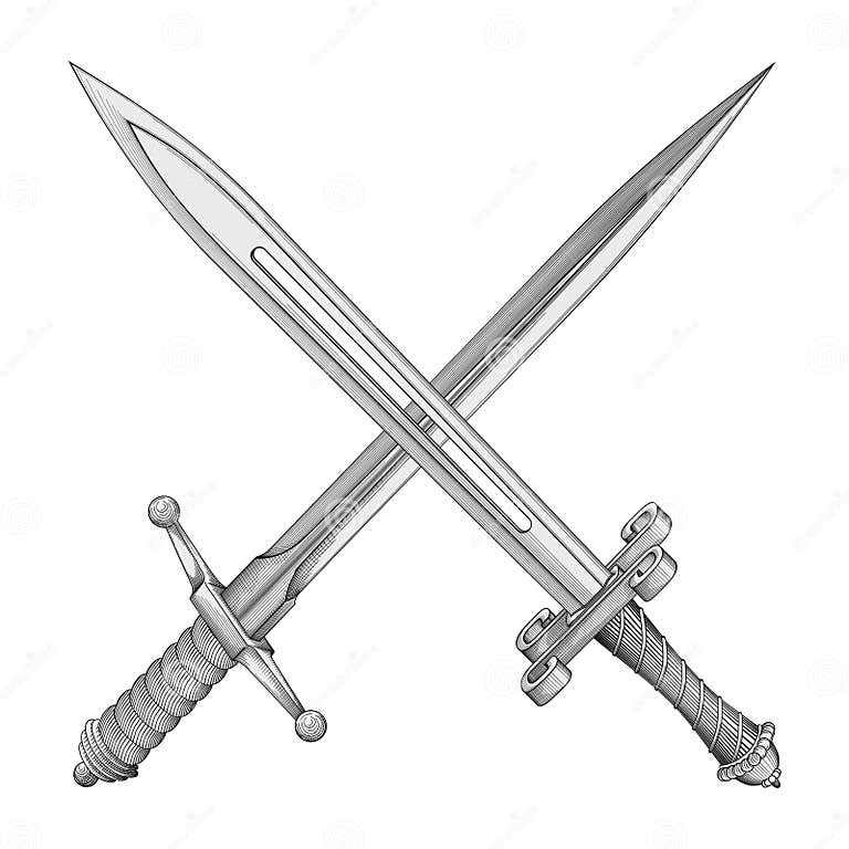 Two swords vector stock vector. Illustration of king, engraving - 4671916