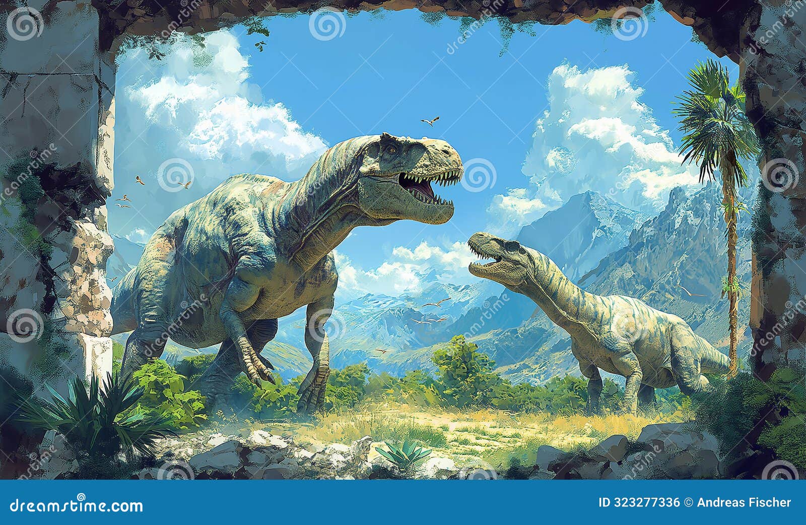 Two T-Rex Dinosaurs in Cave Stock Photo - Image of roaring, history ...