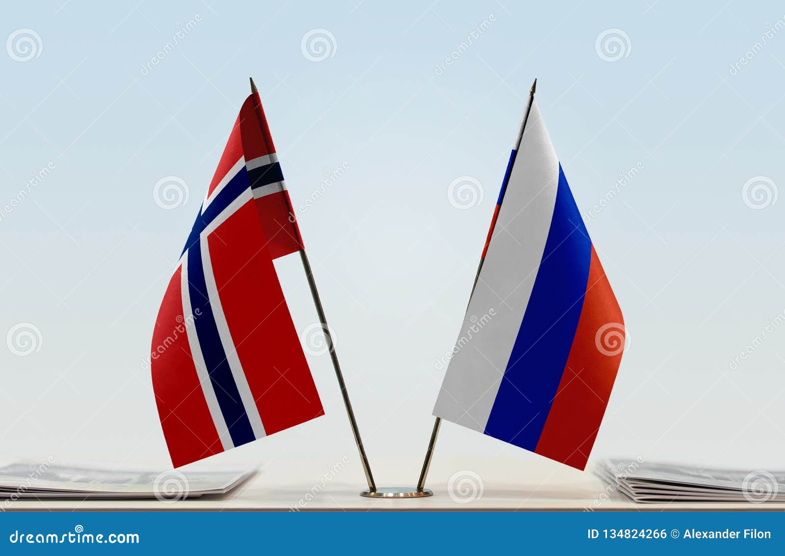 Flags of Norway and Russia stock photo. Image of delegation - 134824266