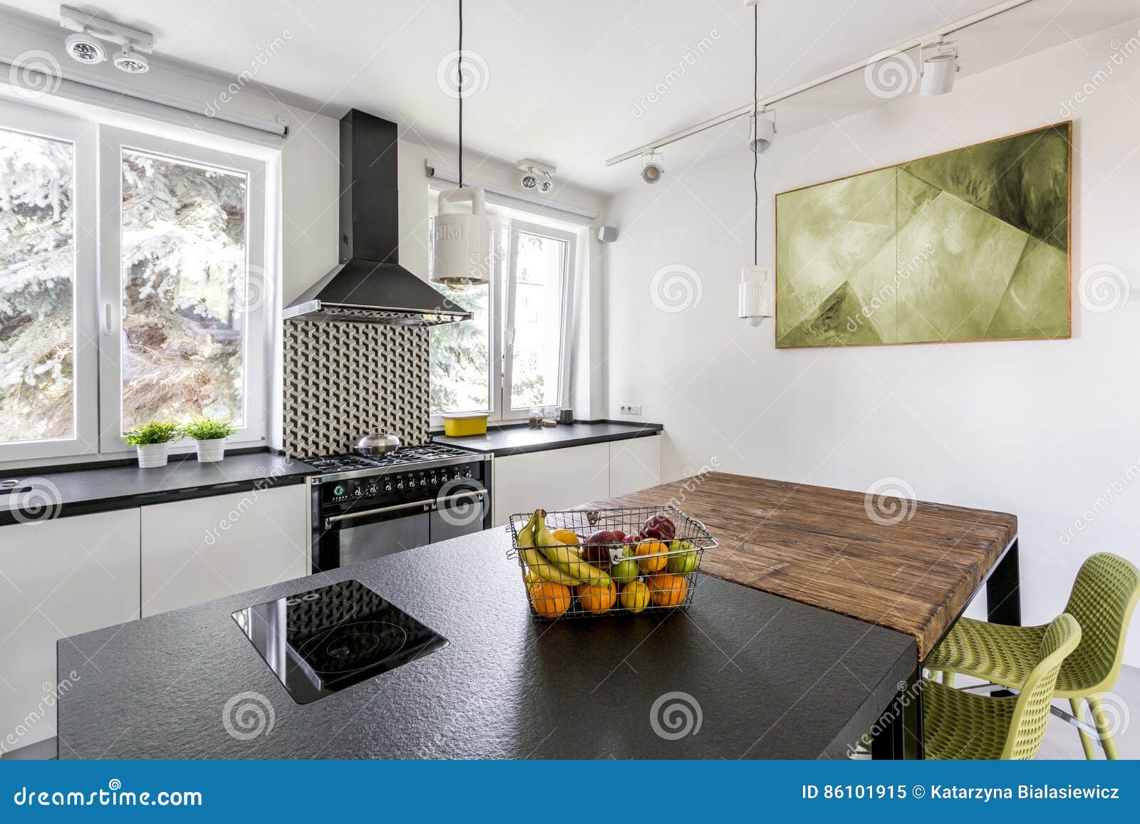 Two Tables in Bright Kitchen Stock Image - Image of ideas, fruit: 86101915