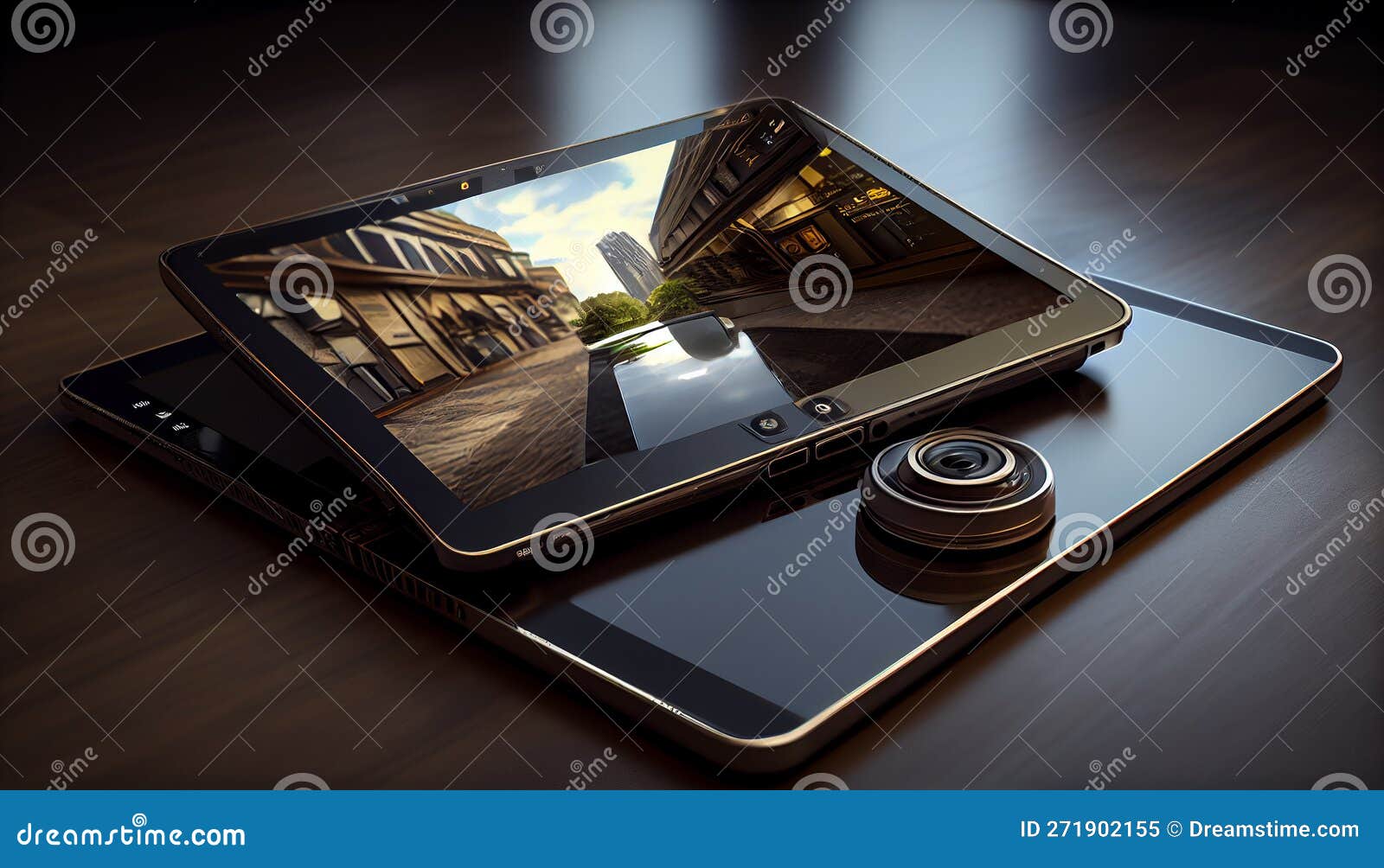 Two Tablets Devices Technology Scene ,generative AI Stock Illustration ...