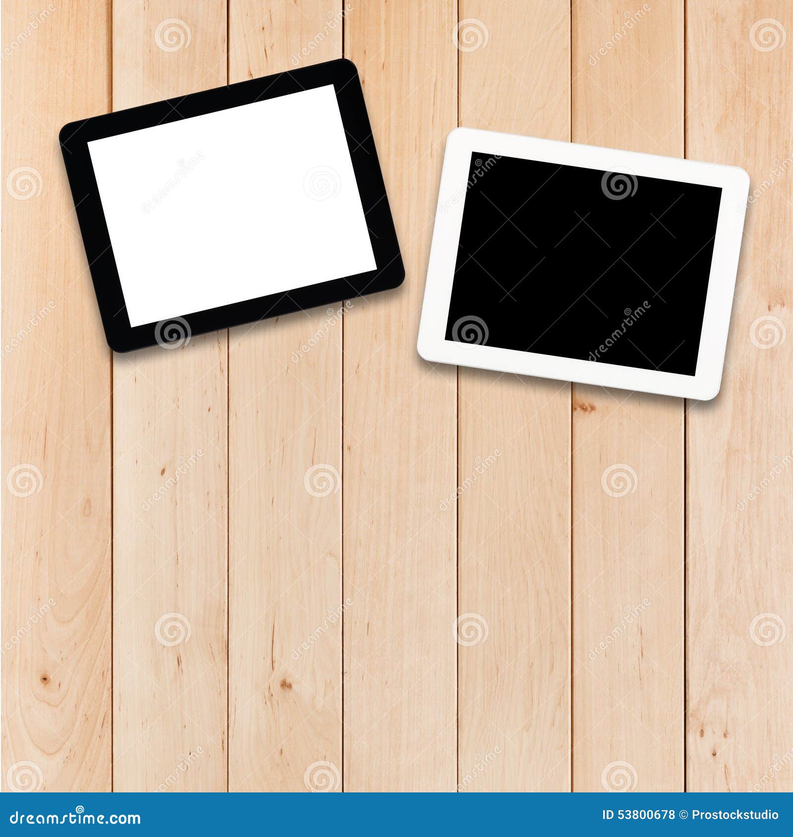 Two Tablets PC on a Wooden Table Stock Photo - Image of table, screen ...