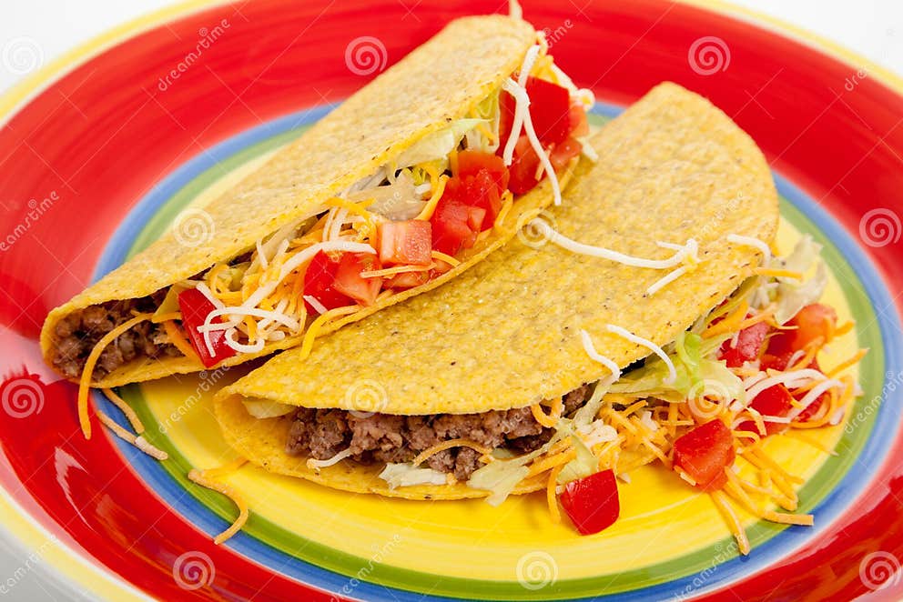 Two tacos on a red plate stock photo. Image of spicy - 11683906