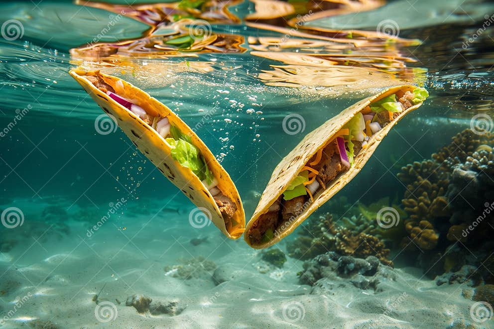 Two Tacos Touching As they Fall Parallel Underwater Stock Image - Image ...