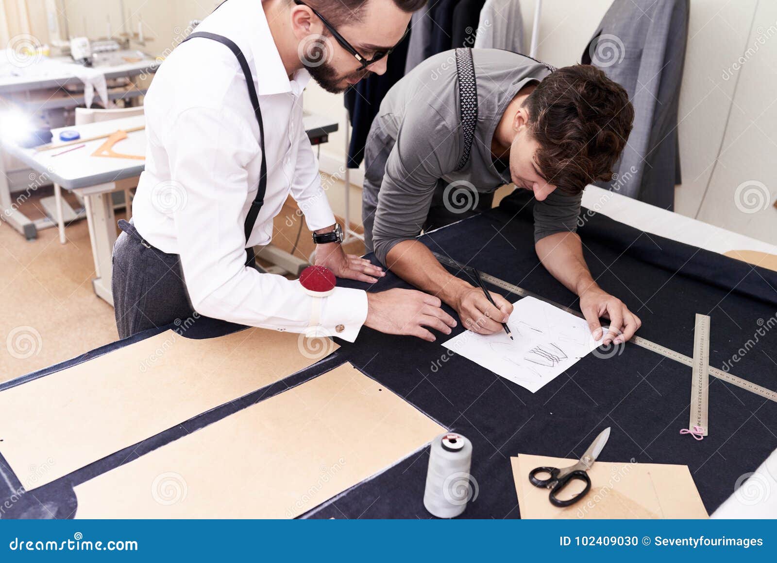 Two Tailors Working in Atelier Stock Photo - Image of young, team ...
