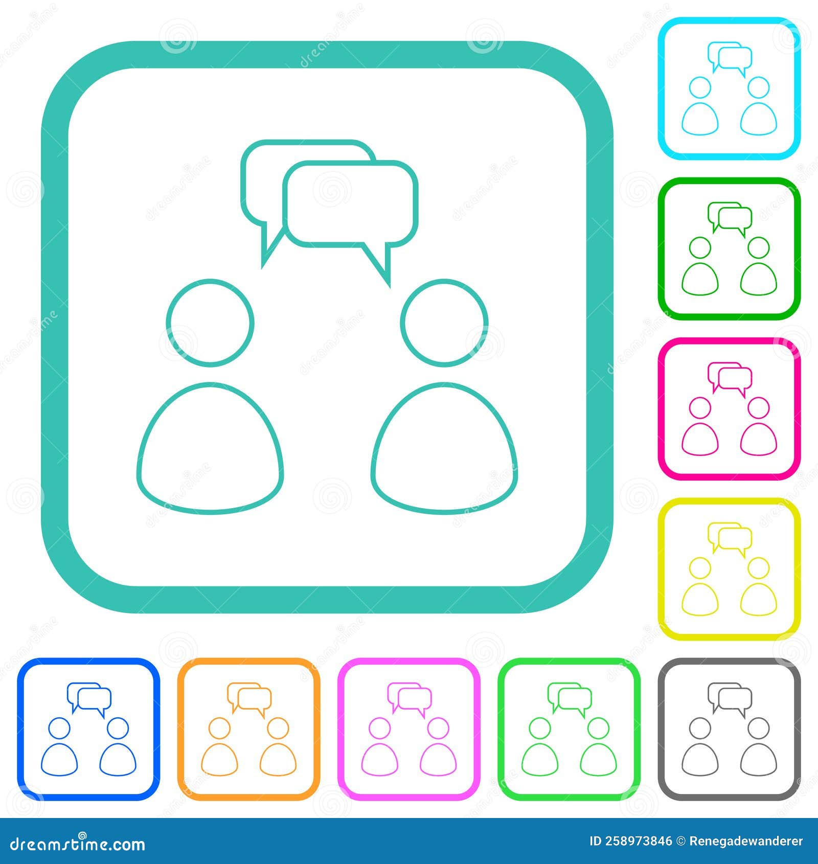 Two Talking Persons with Rounded Square Bubbles Outline Vivid Colored Flat Icons Stock Vector ...