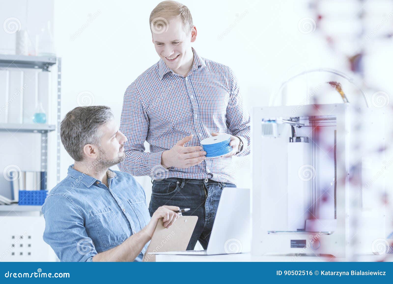 Two talking scientists stock photo. Image of printout - 90502516