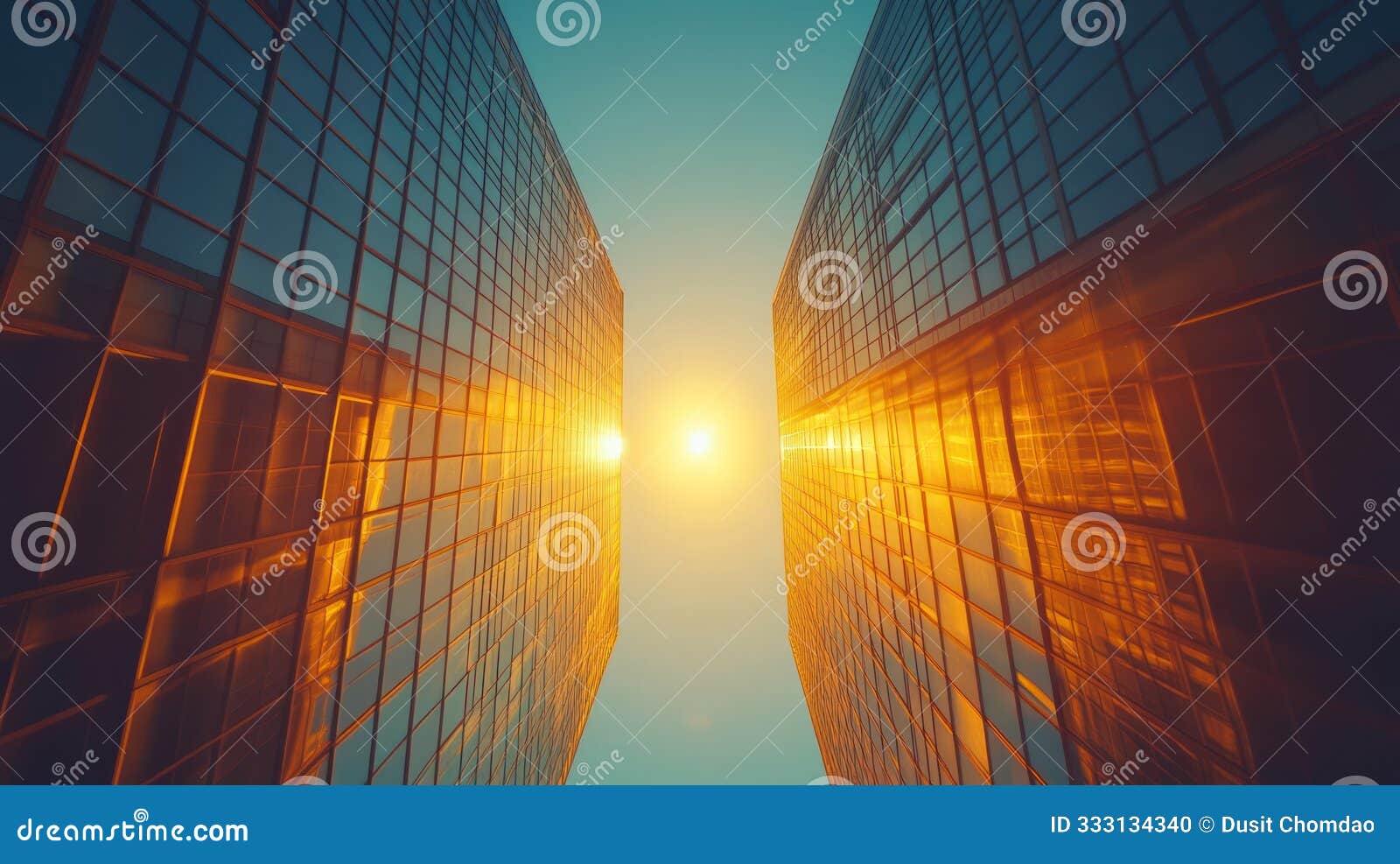 Two Tall Buildings with a Sun Shining on Them Stock Illustration ...