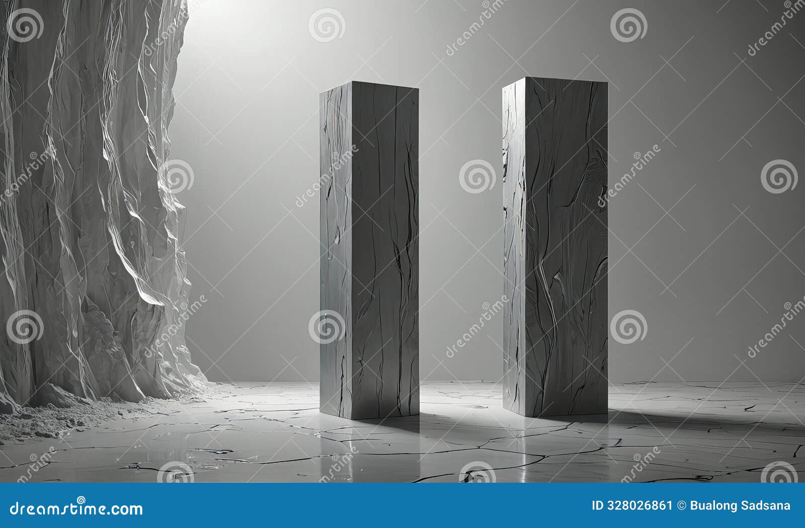 Two Tall, Rectangular Pillars Stand in Minimalist Room, with White ...