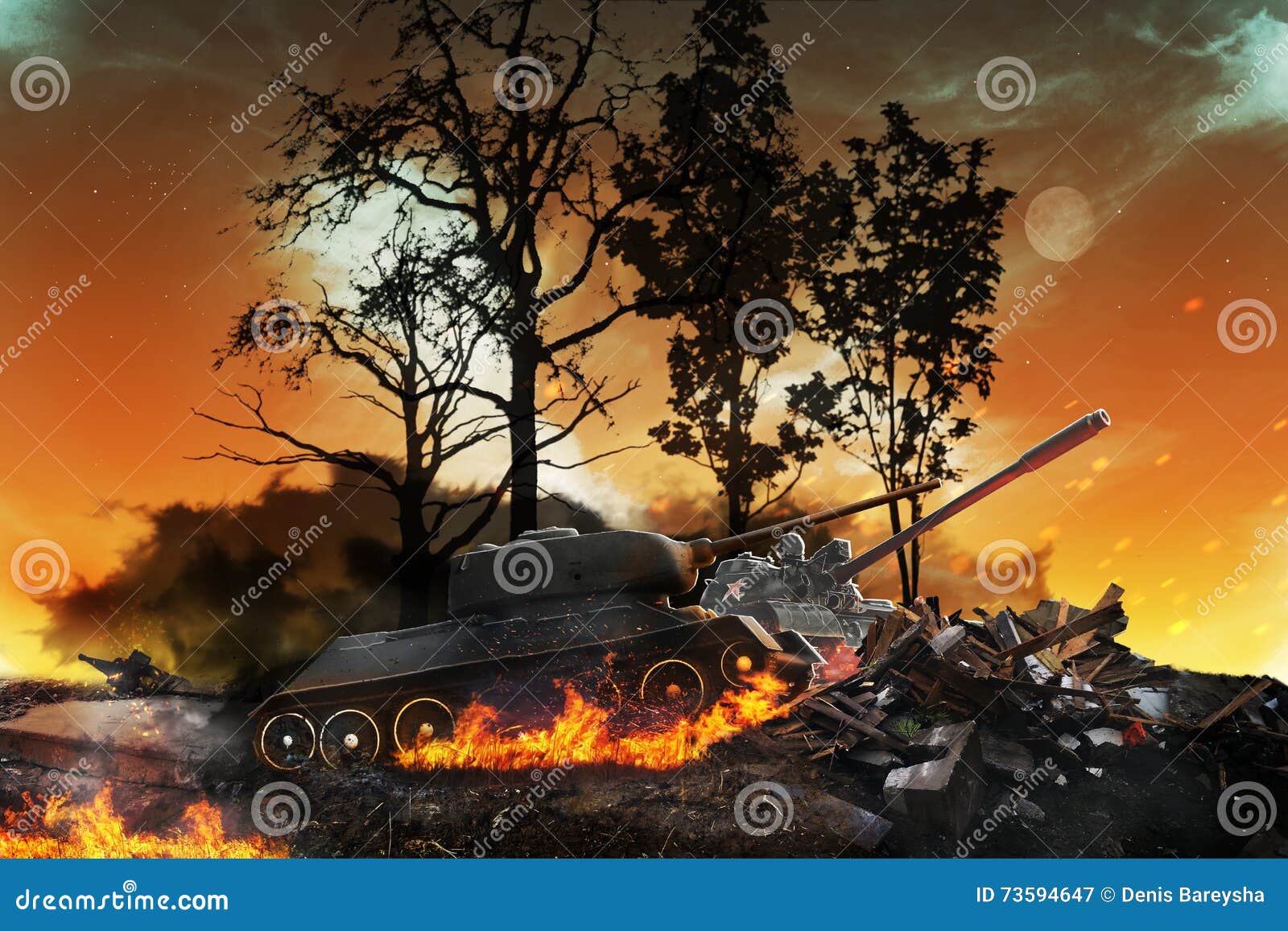 Two Tanks in the Burned Forest Stock Image - Image of armour, force ...