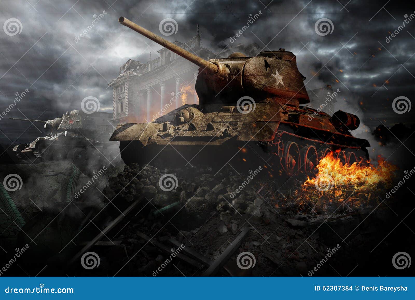 Two Tanks Destroyed in the Area Stock Illustration - Illustration of ...