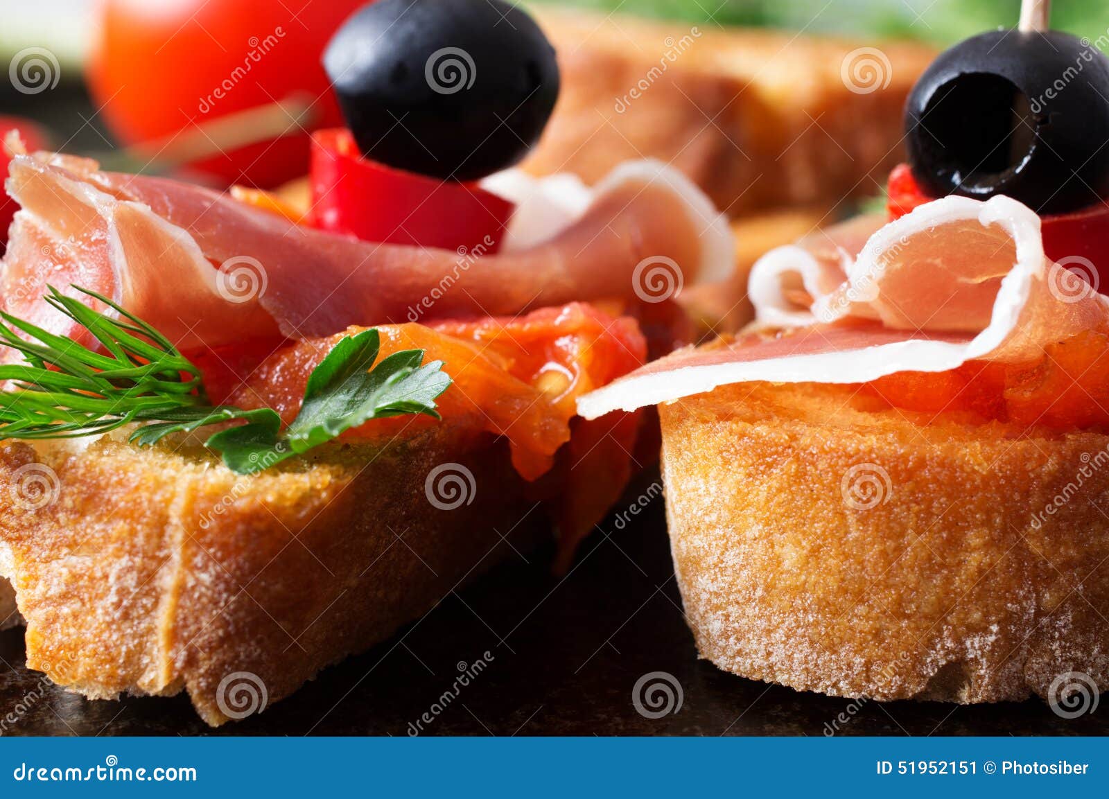 Two Tapas with Jamon with Tomato Stock Image - Image of serrano ...