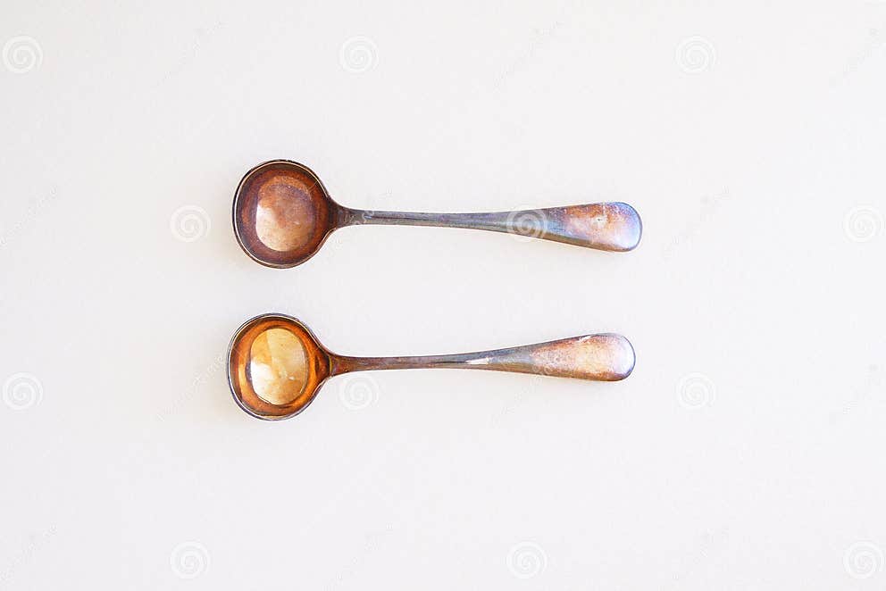 Two Tarnished Silver Spoons Stock Photo - Image of pattern, cutlery ...