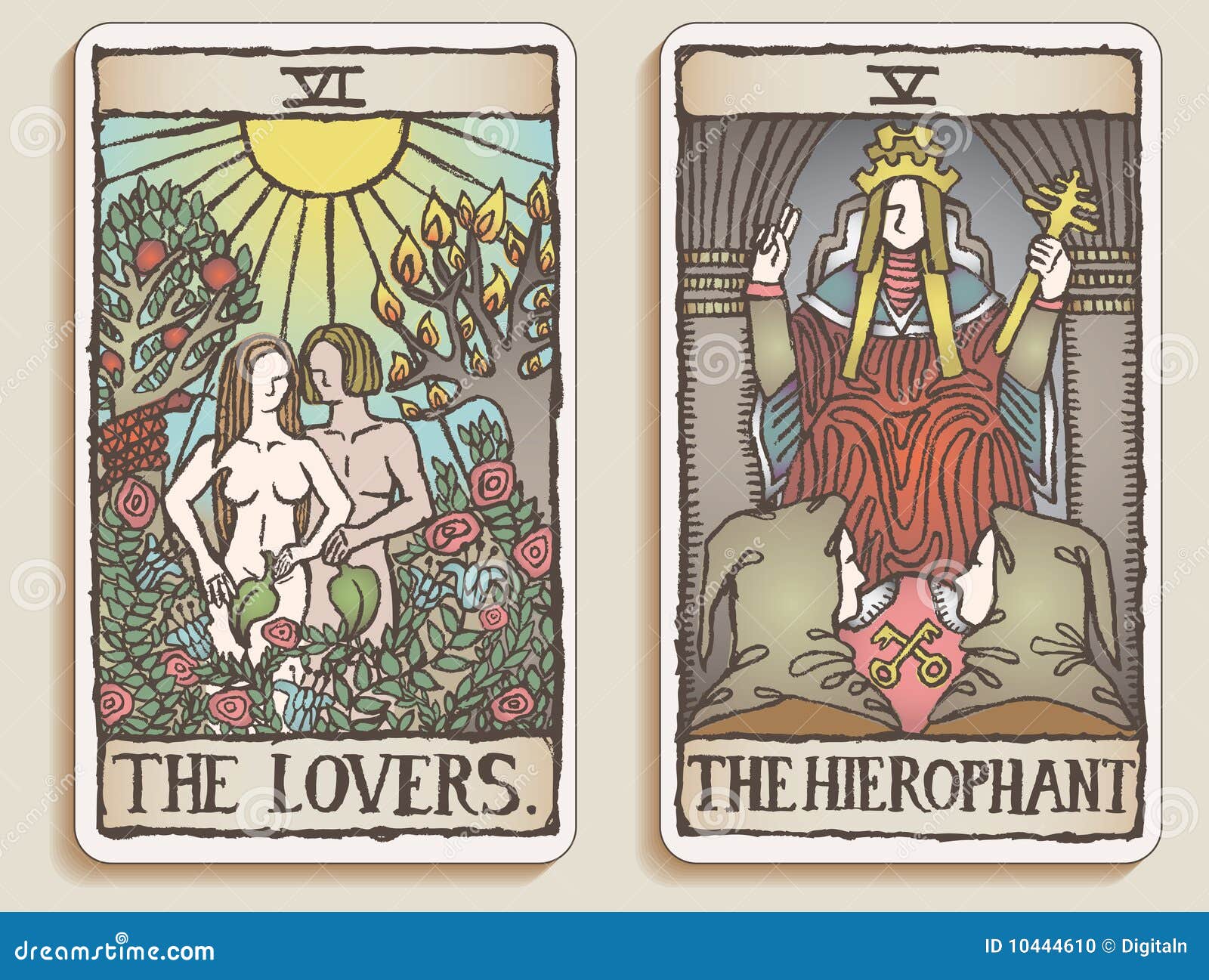 Two Tarot Cards v.7 stock vector. Illustration of hierophant - 10444610