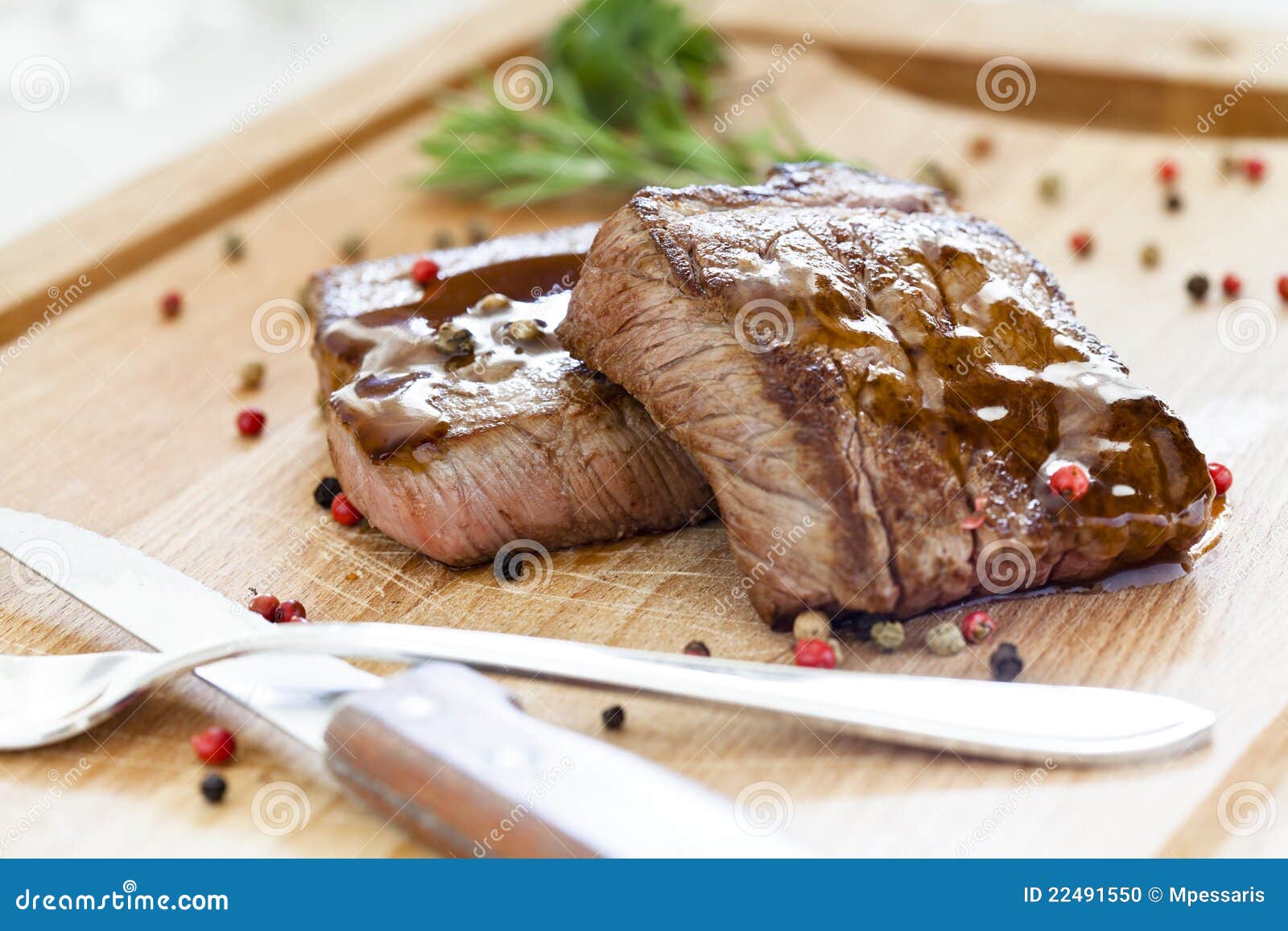 Two Tasty Steaks on a Wooden Board Stock Photo - Image of white, meat ...