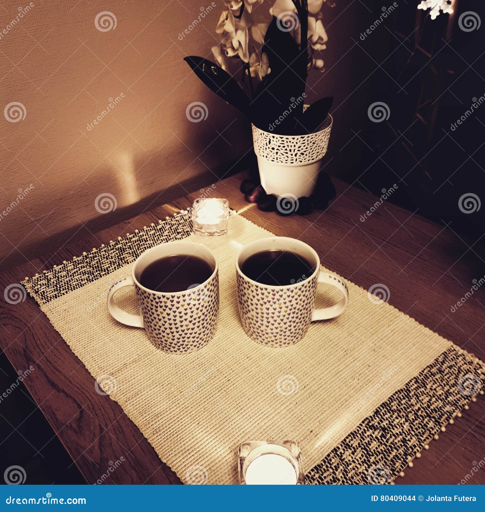 Two tea cups stock photo. Image of cups, romantic, candles - 80409044