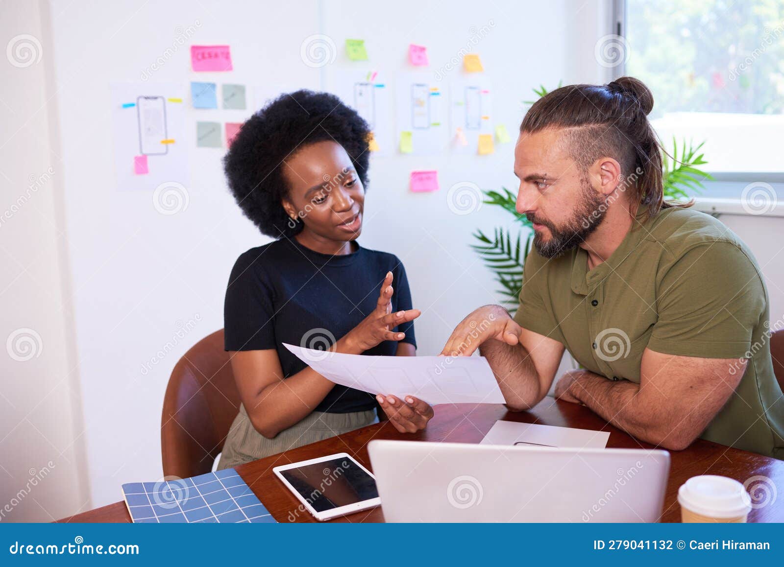 Two Team Members in a Discussion at Boardroom Table, Hand Gestures ...