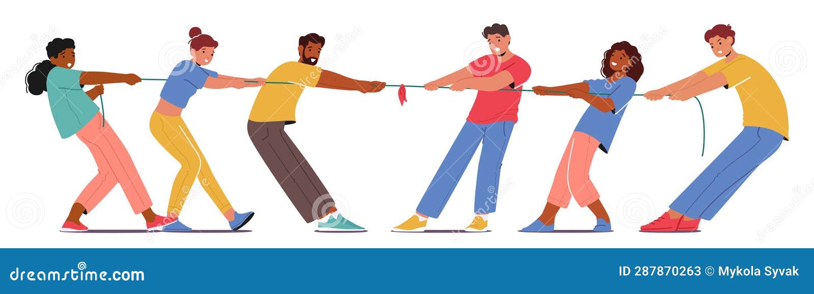 Two Teams Compete in a Test of Strength and Teamwork, Pulling Opposite ...