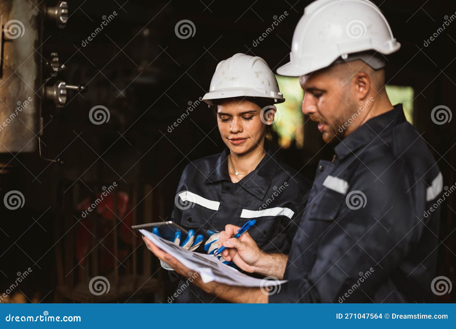 Two Technicians Engineers Workers Holding Tablet Checking Stock Photo ...