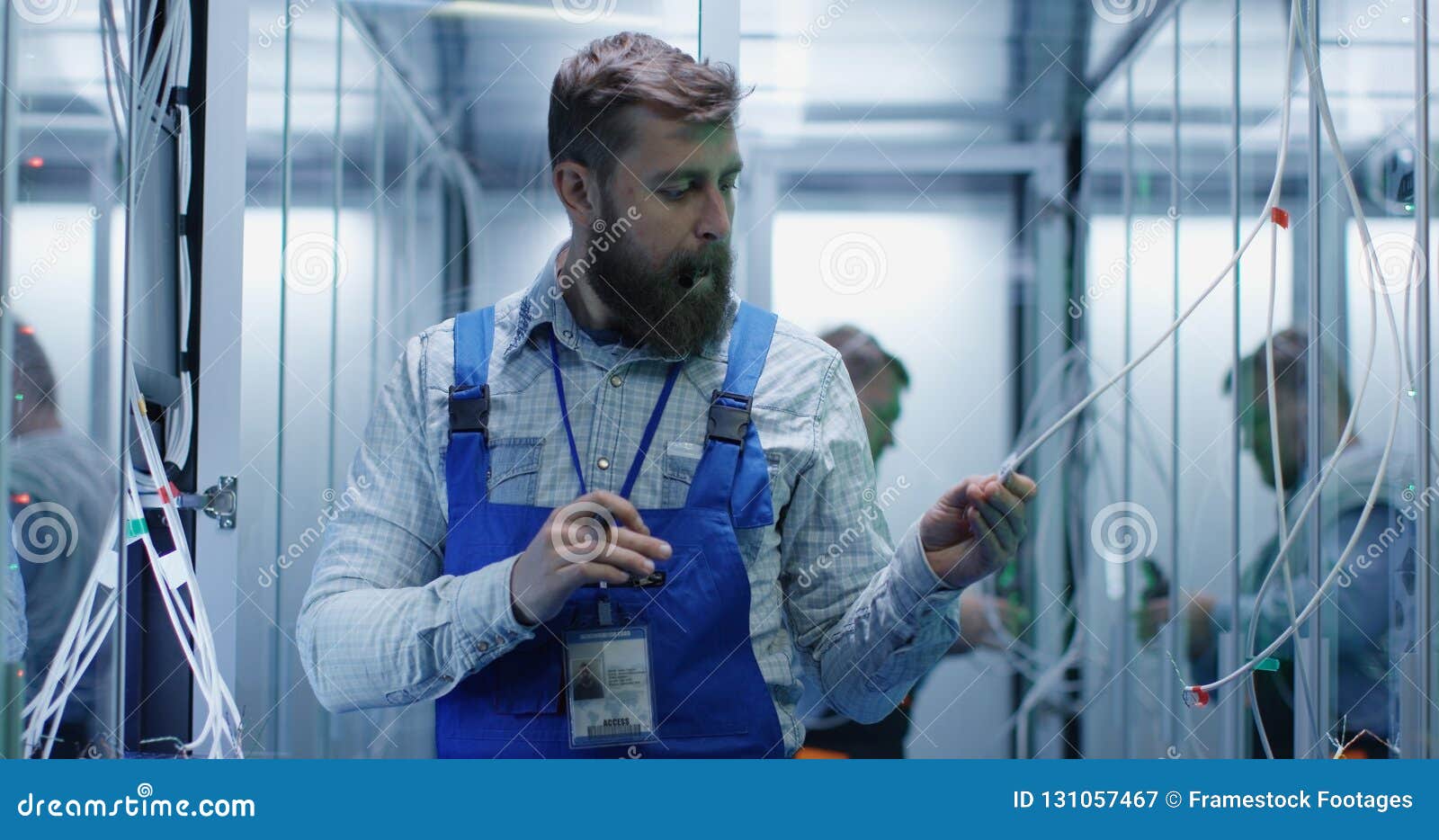 Two Technicians Working in a Data Center Stock Image - Image of service ...