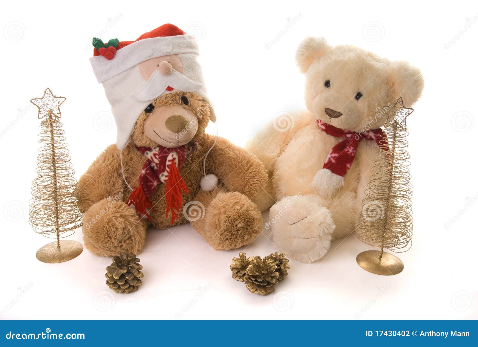 Two Teddy Bears in a Christmas Scene Stock Photo - Image of gold ...