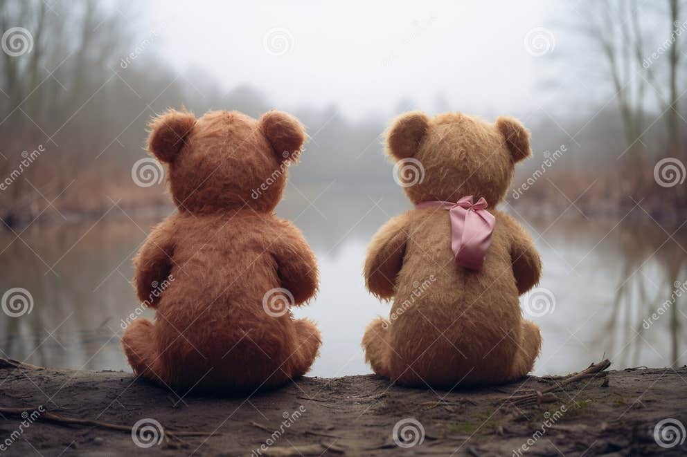 Two Teddy Bears Facing Away from Each Other Stock Photo - Image of ...
