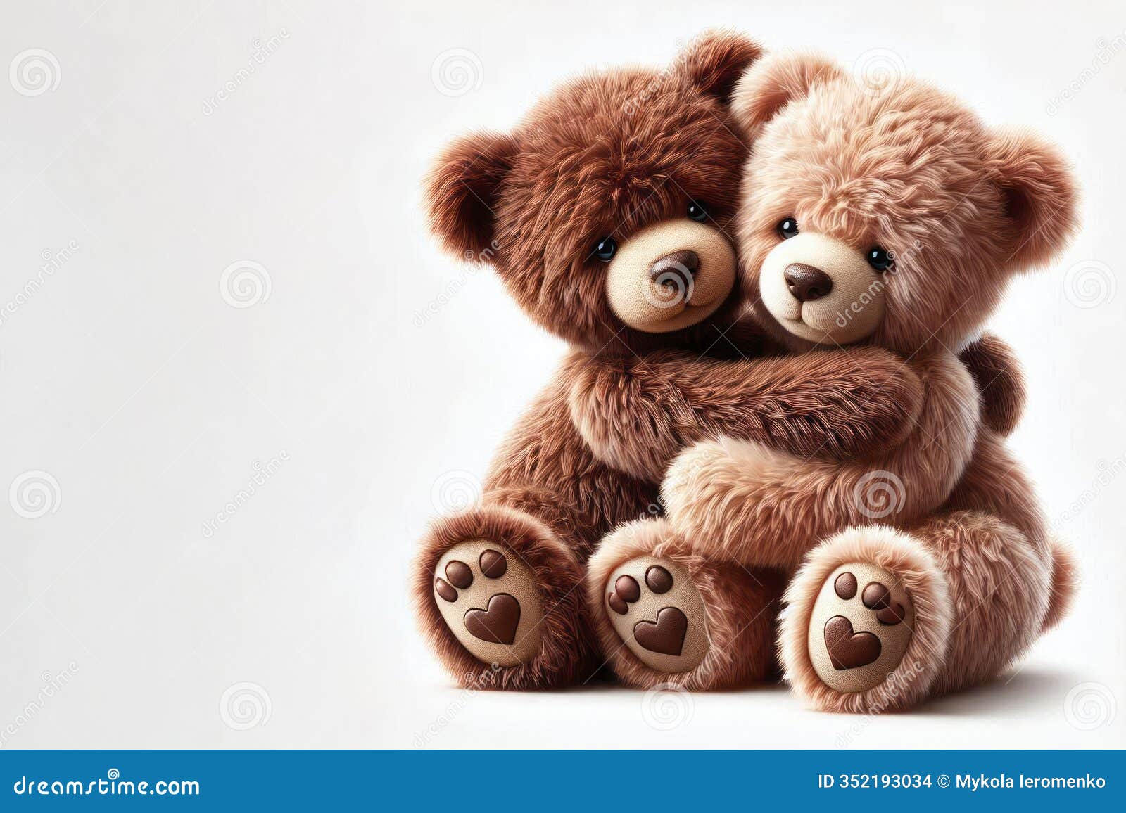 Two Teddy Bears Hugging on a Light Background. Space for Text. Stock ...