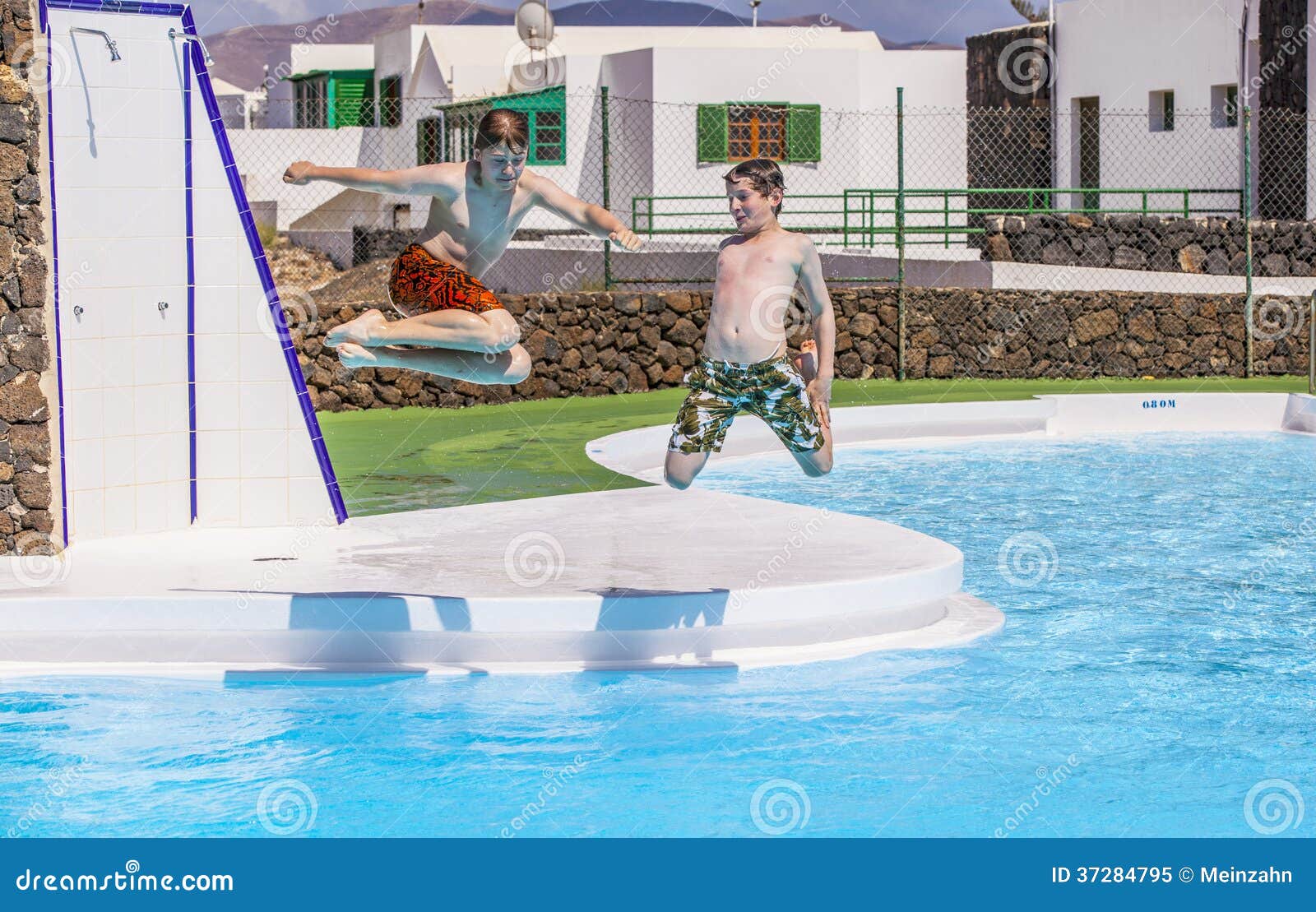 Two Teen Boys Jump into the Pool Stock Image - Image of pool, beauty ...