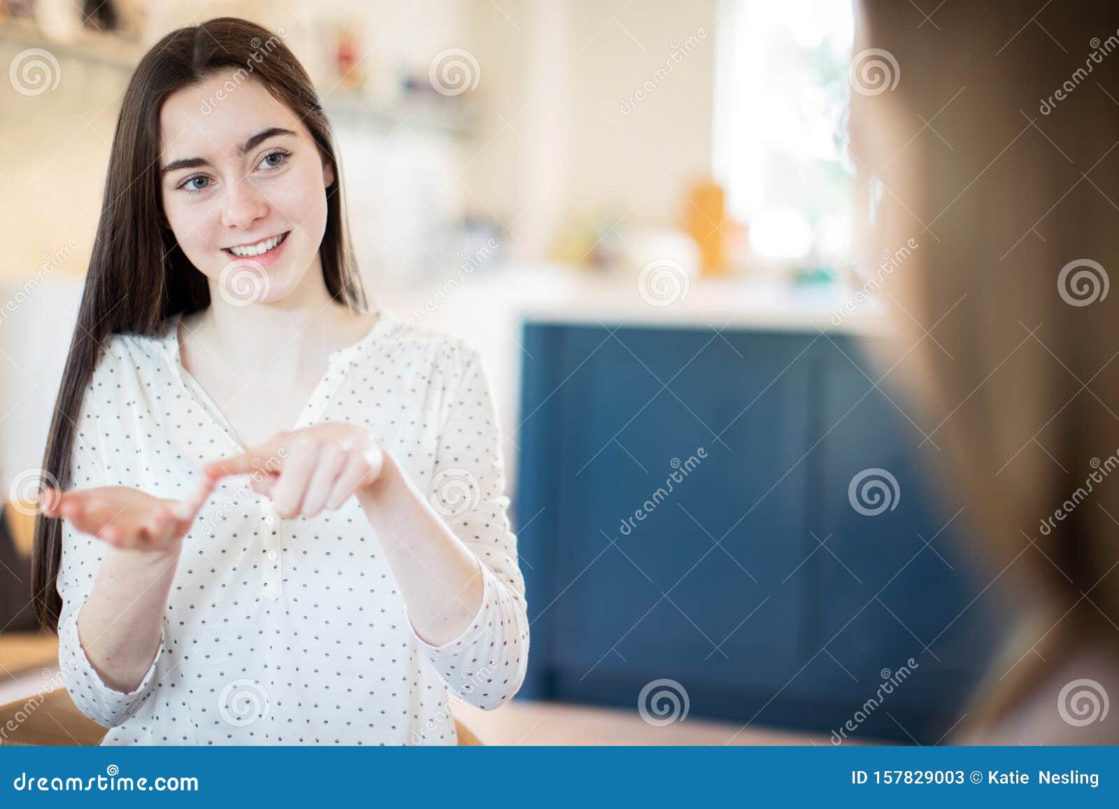 Two Teenage Girls Having Conversation Using Sign Language Stock Image ...