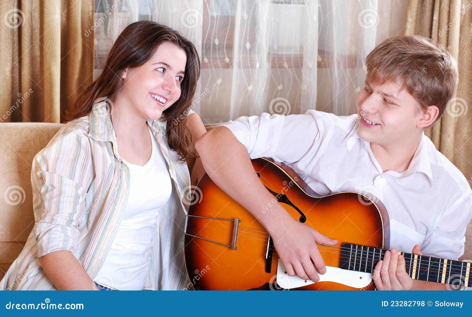 Two Teenagers Singing by Guitar Stock Photo - Image of guitar ...