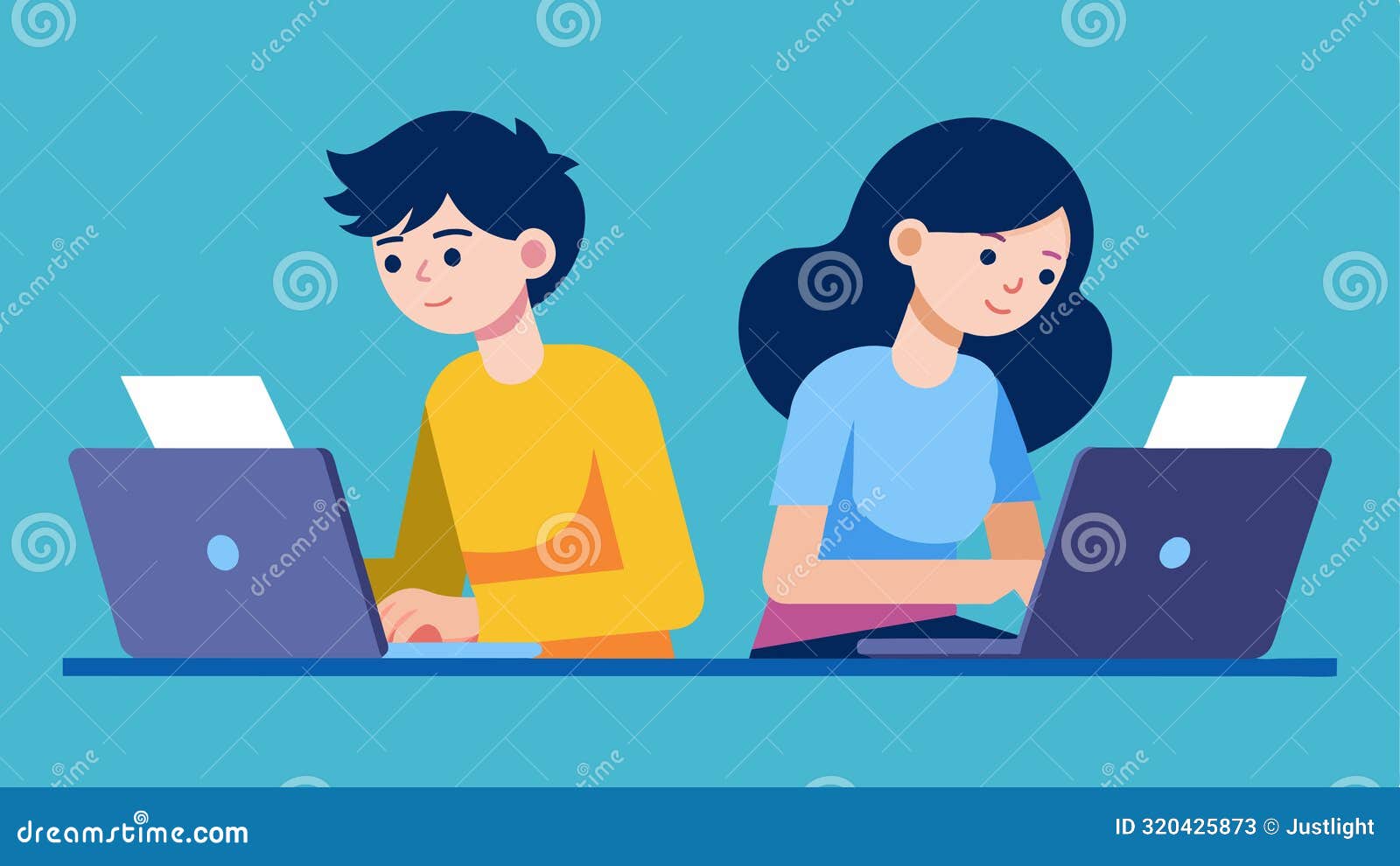 Two Teenagers Sit Hunched Over Their Laptops Intently Typing Away At ...