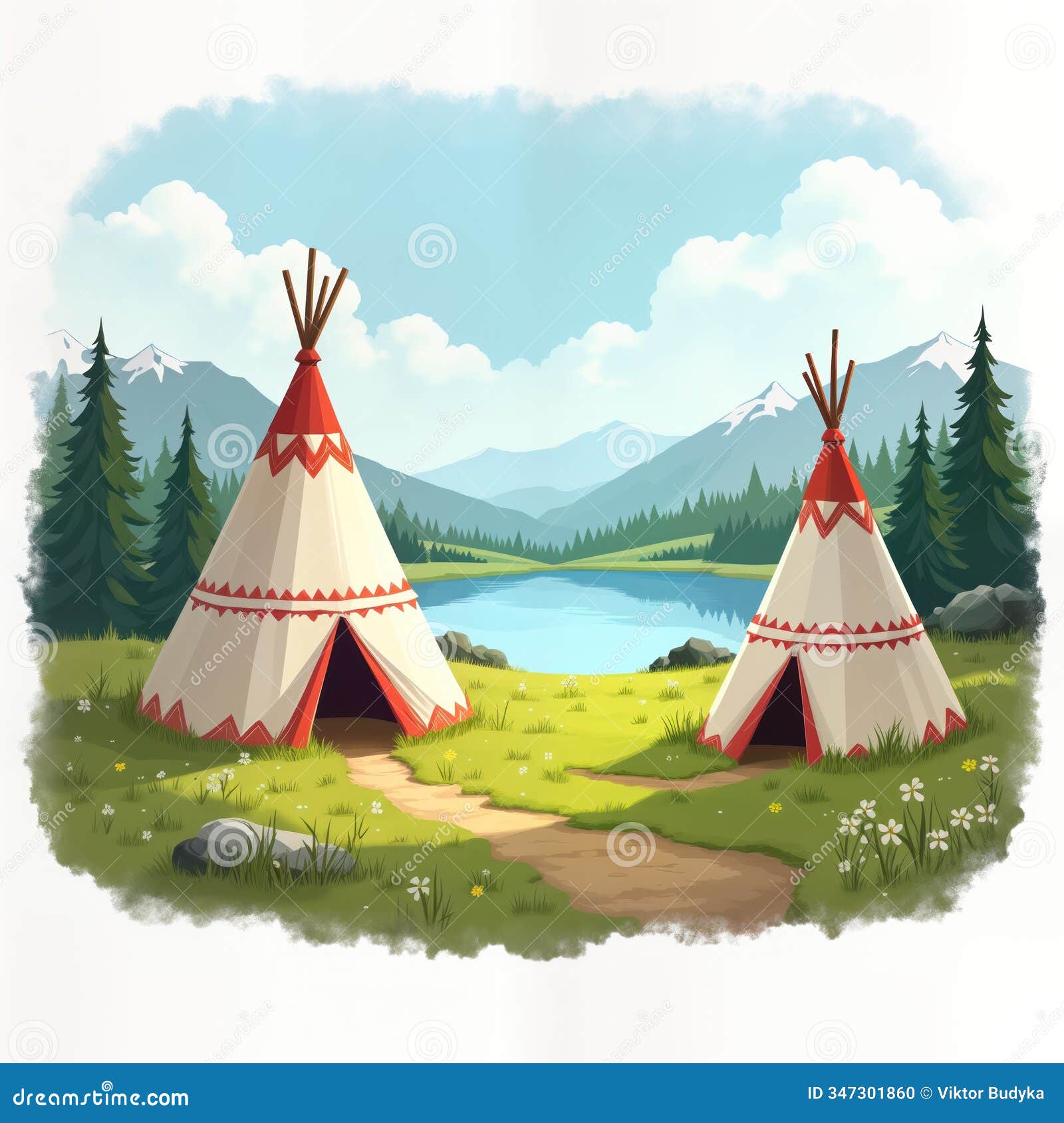 Tipi In The Woods Sketch Teepee Tent Monochromatic Hand Drawn ...