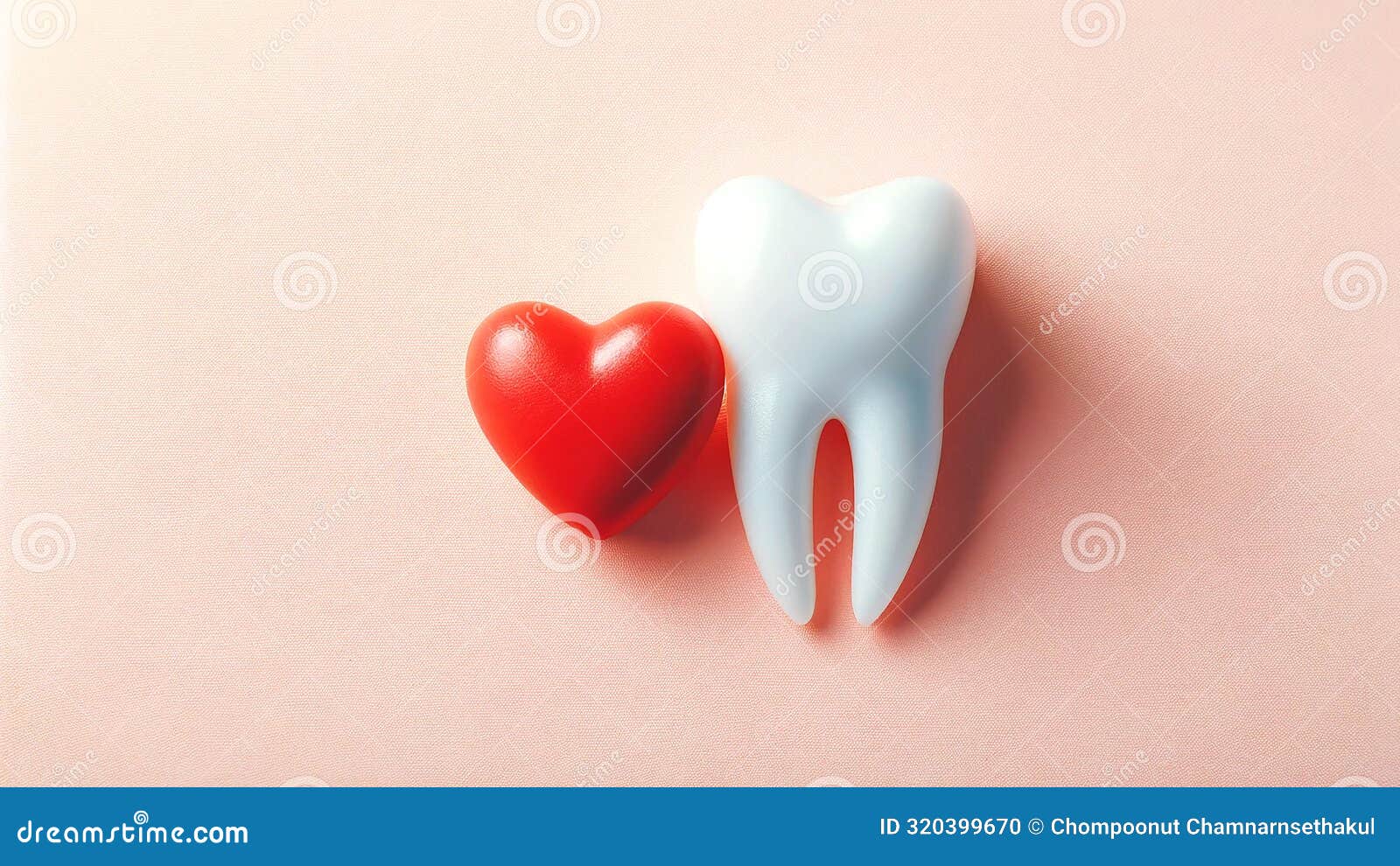 Two Teeth and a Red Heart on a Pastel Background Stock Illustration ...